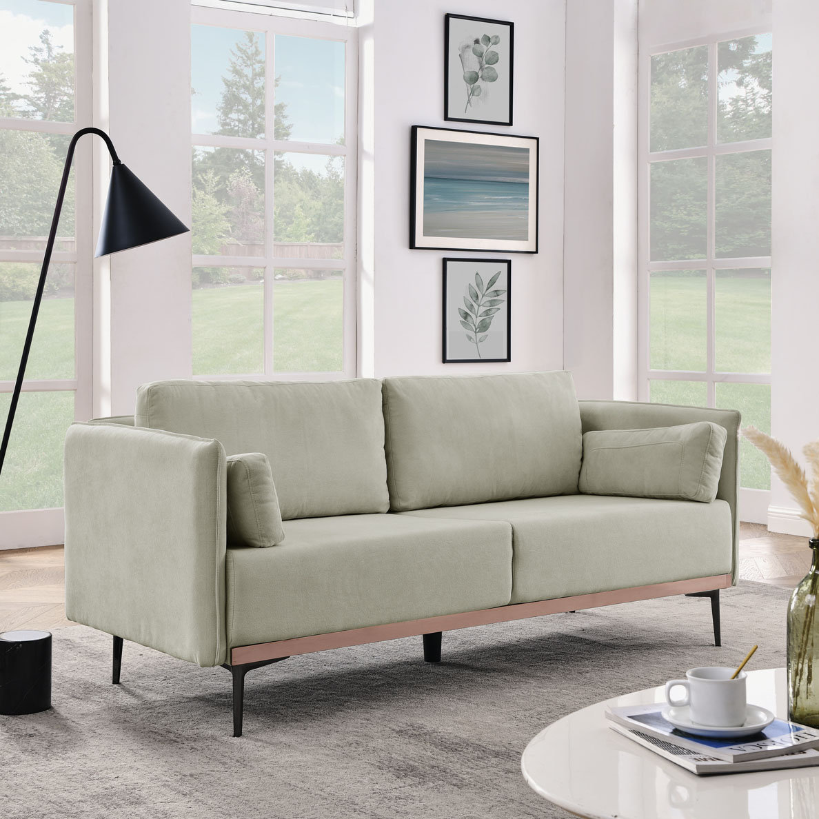 Wrought Studio™ Sofa 3-Seat Couch with Stainless Steel Trim and Metal ...
