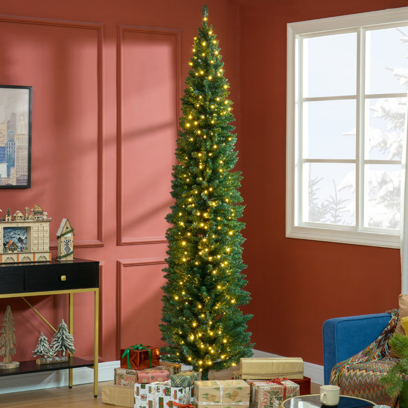 Alcott Hill® Tall Pre-Lit Slim Noble Fir Artificial Christmas Tree with ...