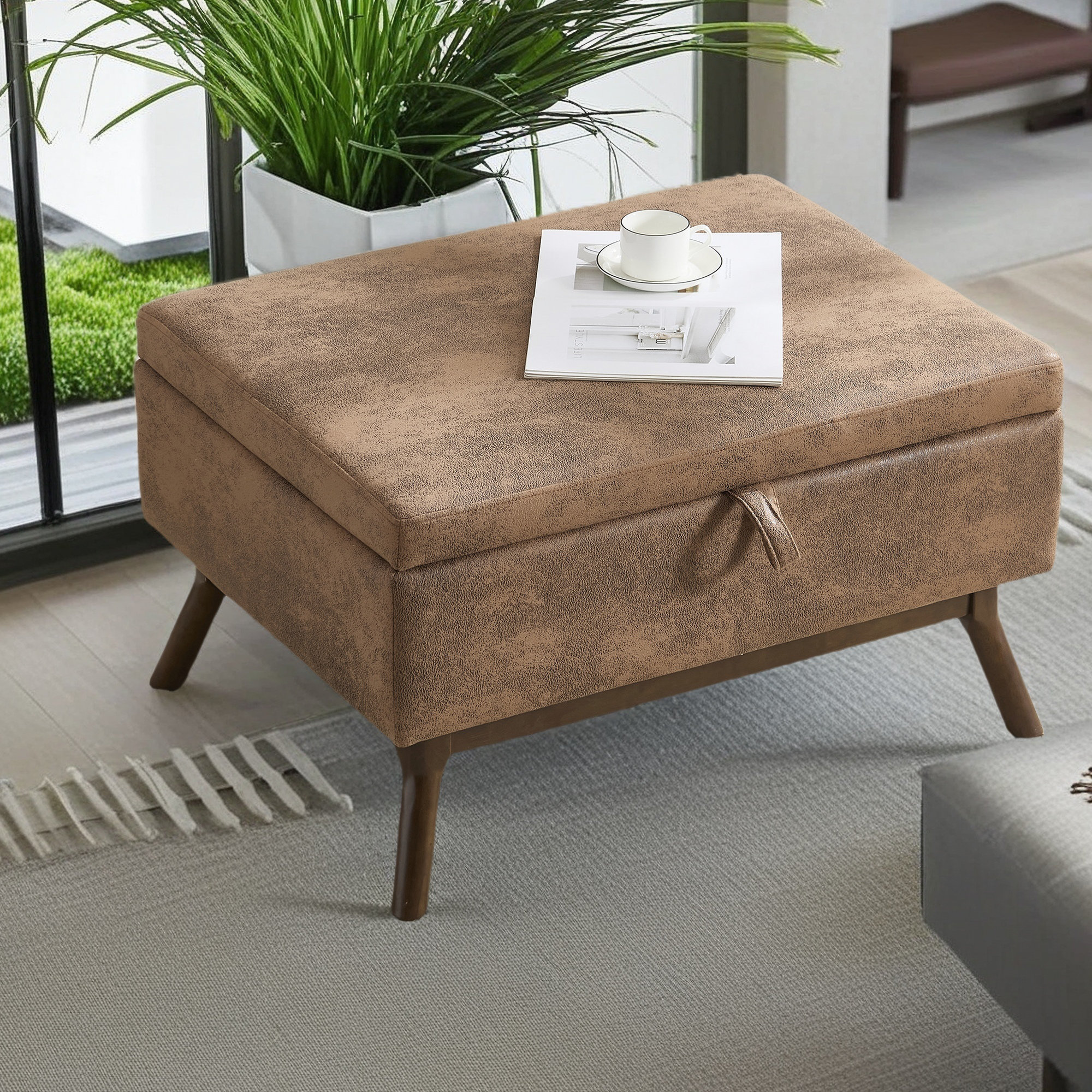 George Oliver Mid-Century Modern Square Coffee Table Storage Bench ...