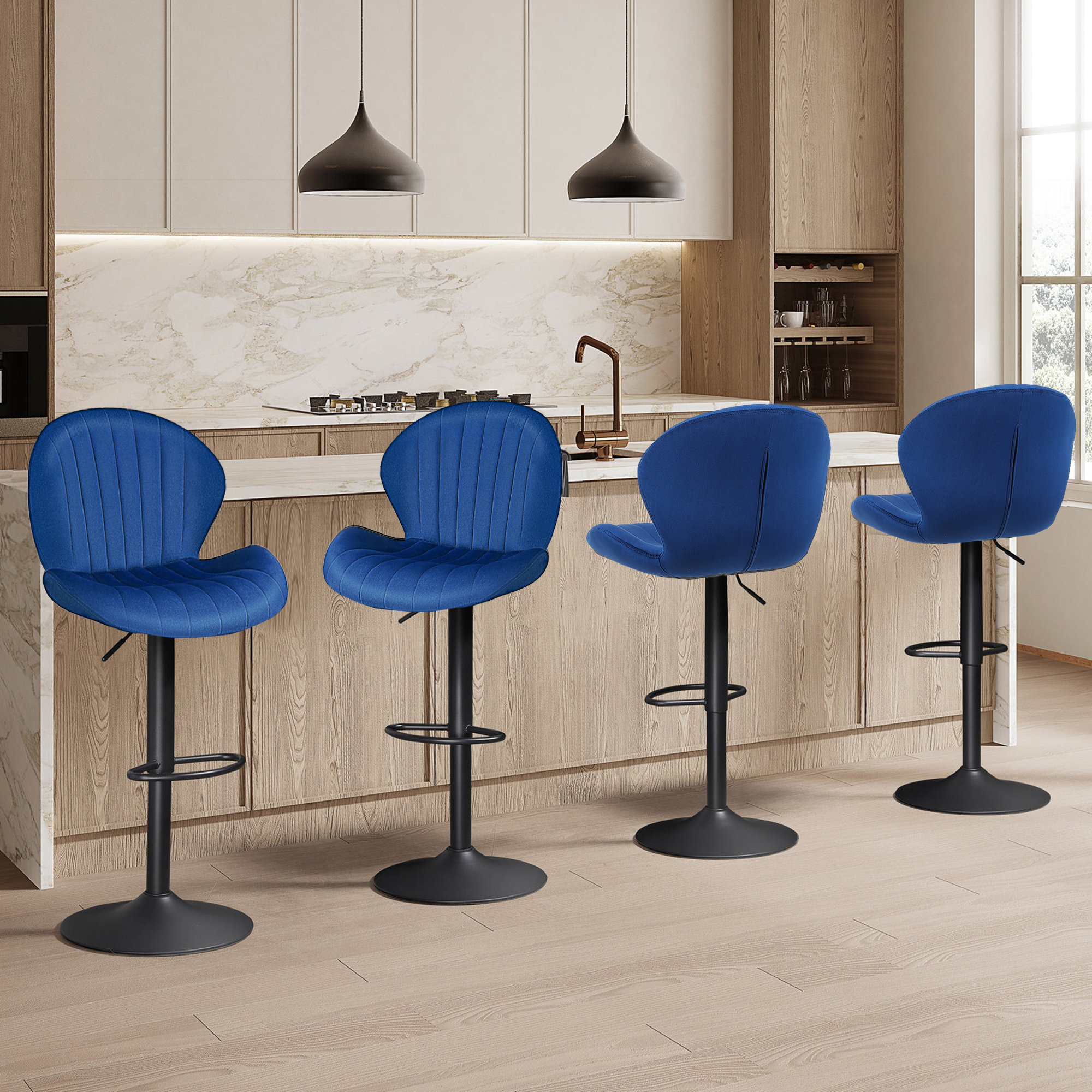 Mercer41 Lucah Swivel Adjustable Height Velvet Bar Stool with Shell ...