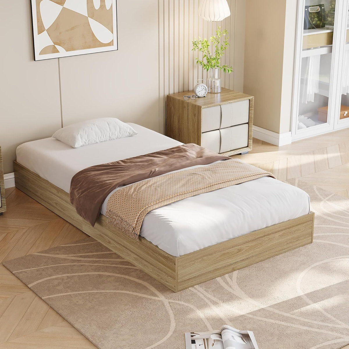 Ebern Designs Floor Standing Bed Frame with Wooden Slat, Support, No ...