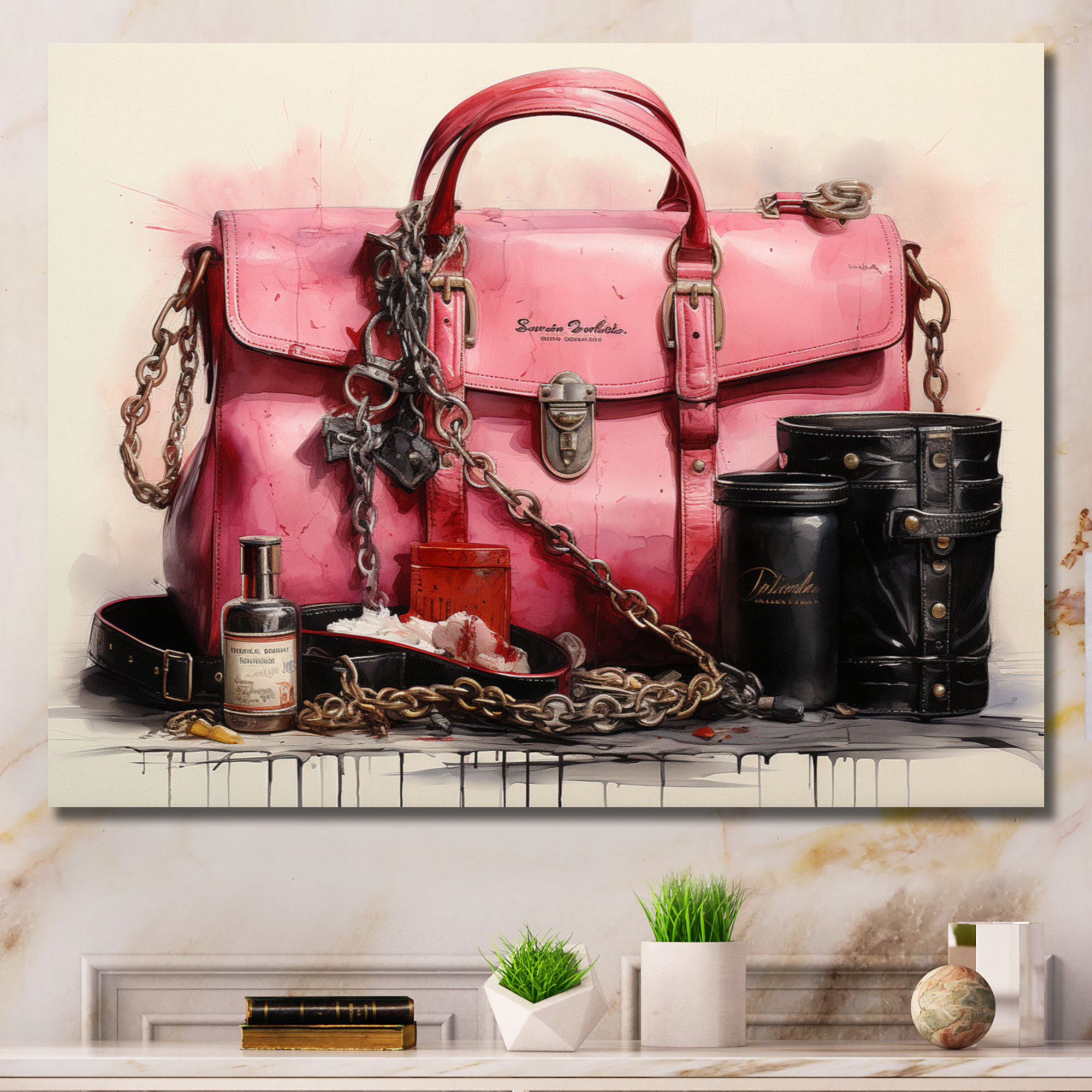 Everly Quinn Pink Designer Bags Glamour III - Print on Canvas | Wayfair