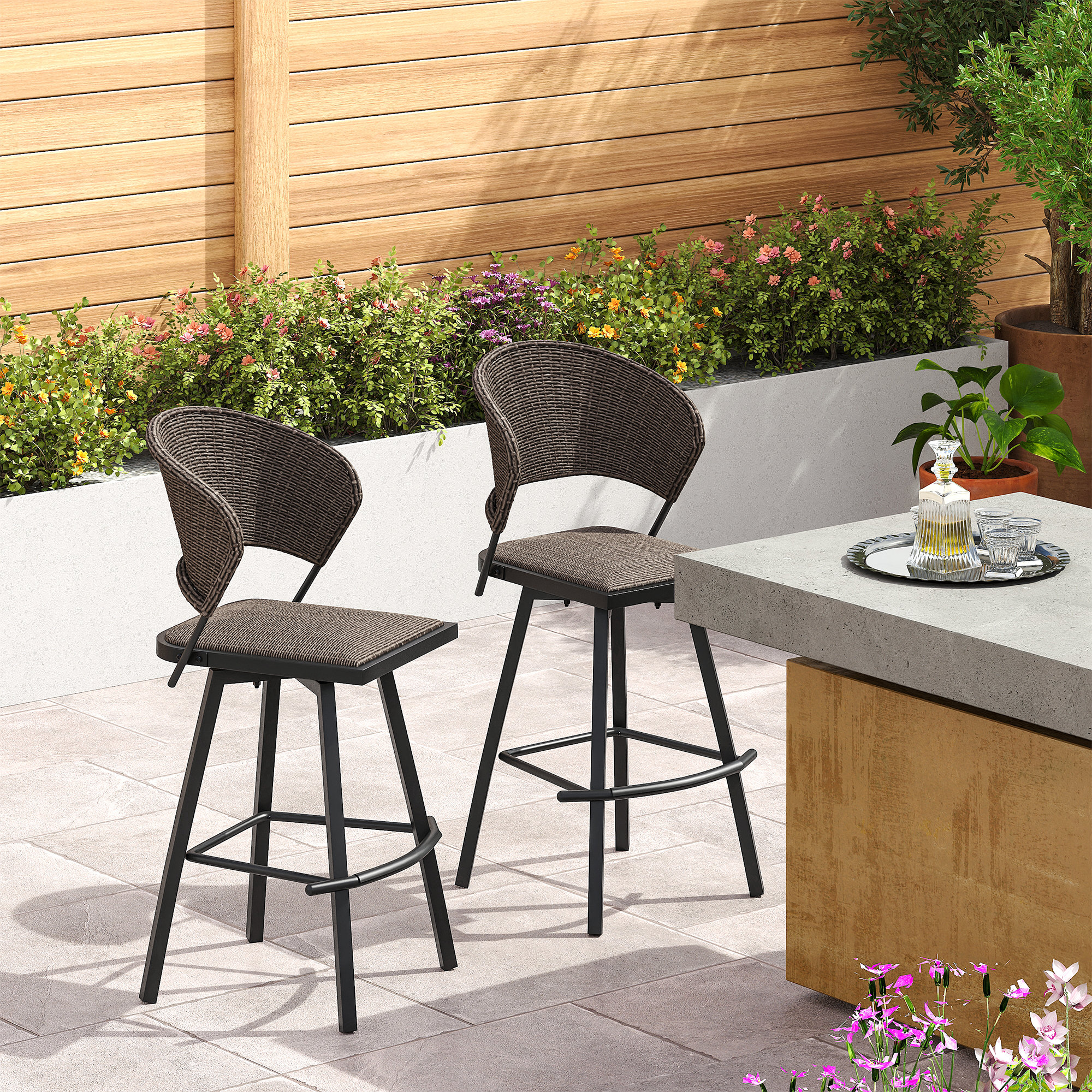 George Oliver Shell Shape High Back Rattan Swivel Bar Chairs & Reviews ...