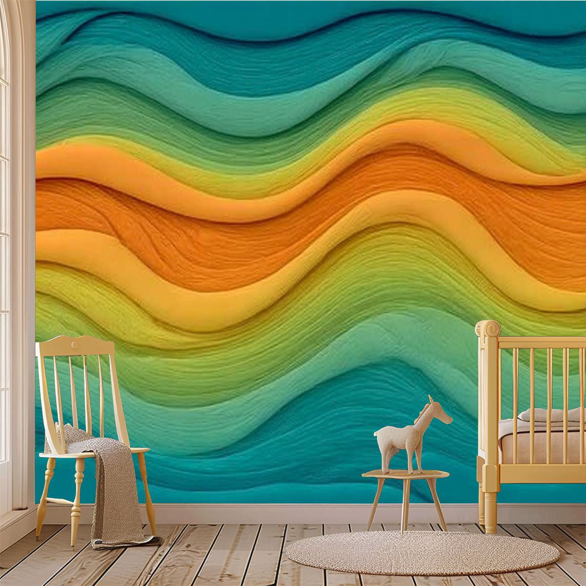 Ivy Bronx Peel and Stick Canvas Wallpaper Wall Mural Waves Wave Wall ...