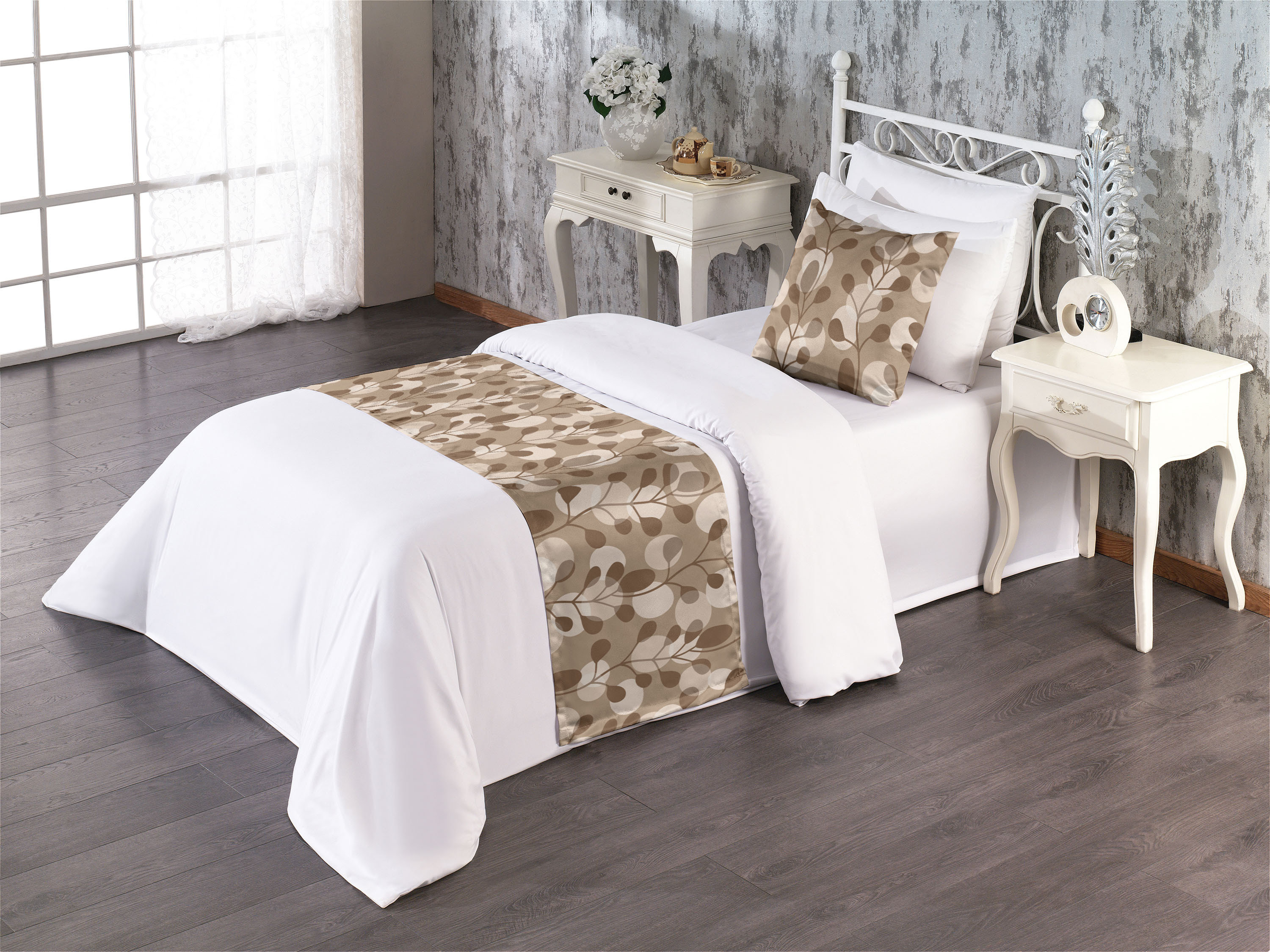 Ambesonne Tropical Bed Runner Set Simple Spots and Leaves Dark Mustard ...