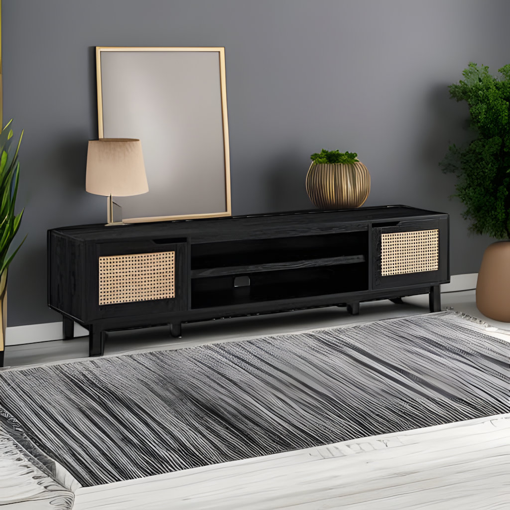 Corrigan Studio Modern Minimalist TV Stand With Rattan Design, Durable ...