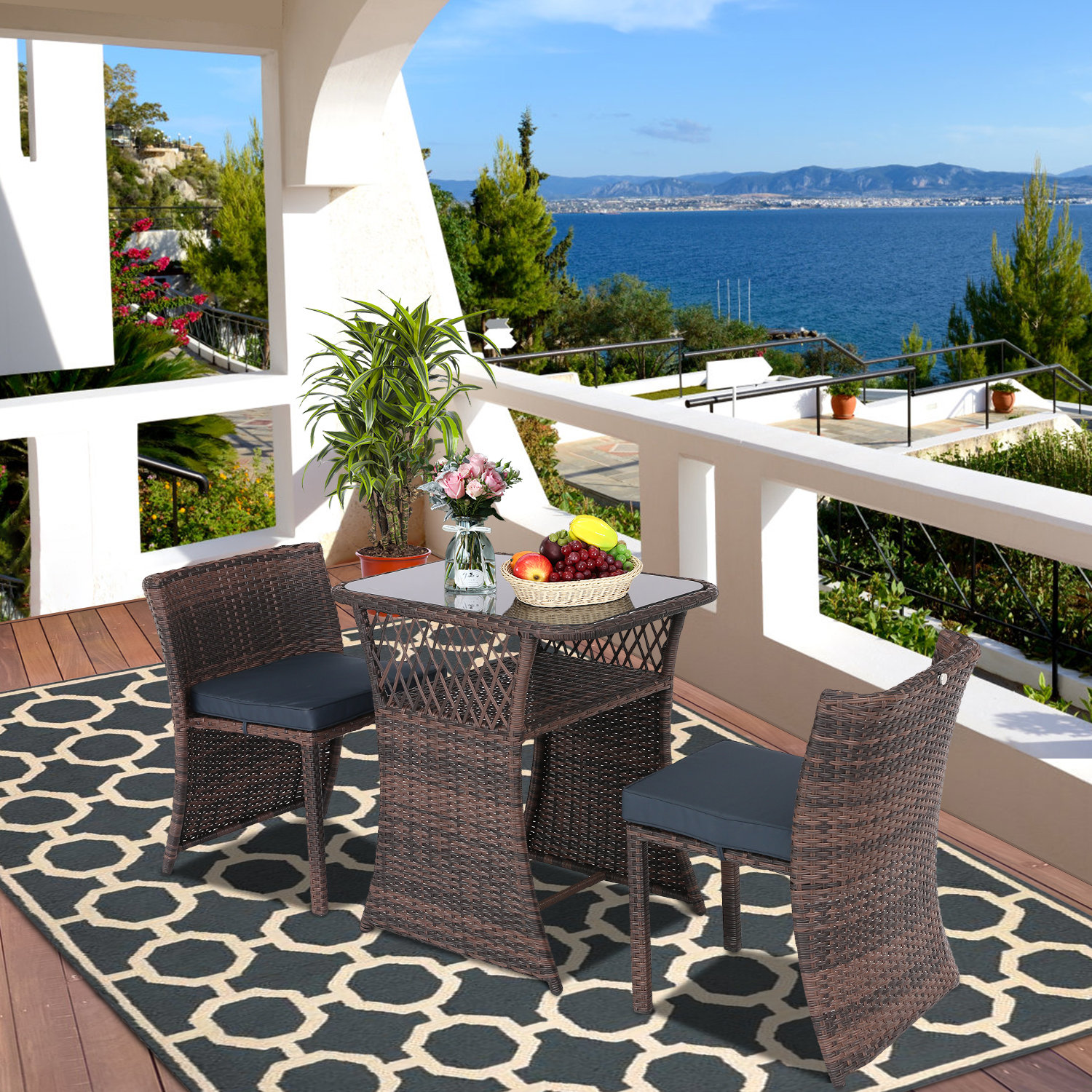 Winston Porter 3 Pieces Patio Outdoor Furniture Wicker Pe Rattan Set ...