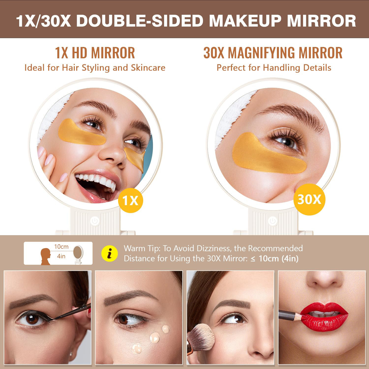 Symple Stuff 1X/ 30X Magnifying Mirror With Light, Double Sided Makeup ...