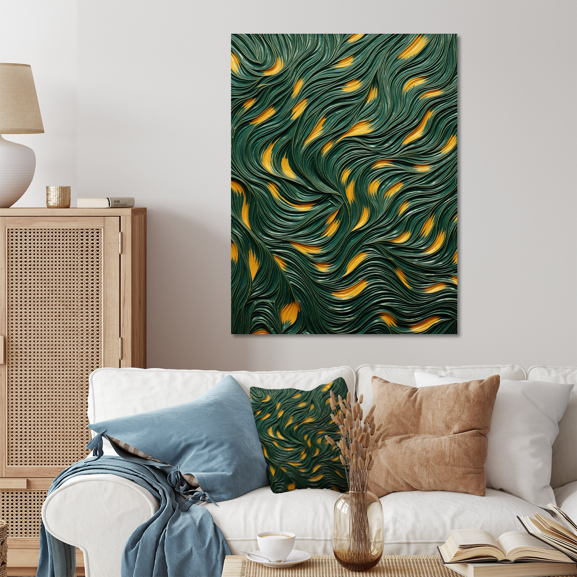 Ivy Bronx Gold And Emerald Title Flow - Abstract Tile Metal Wall Art ...