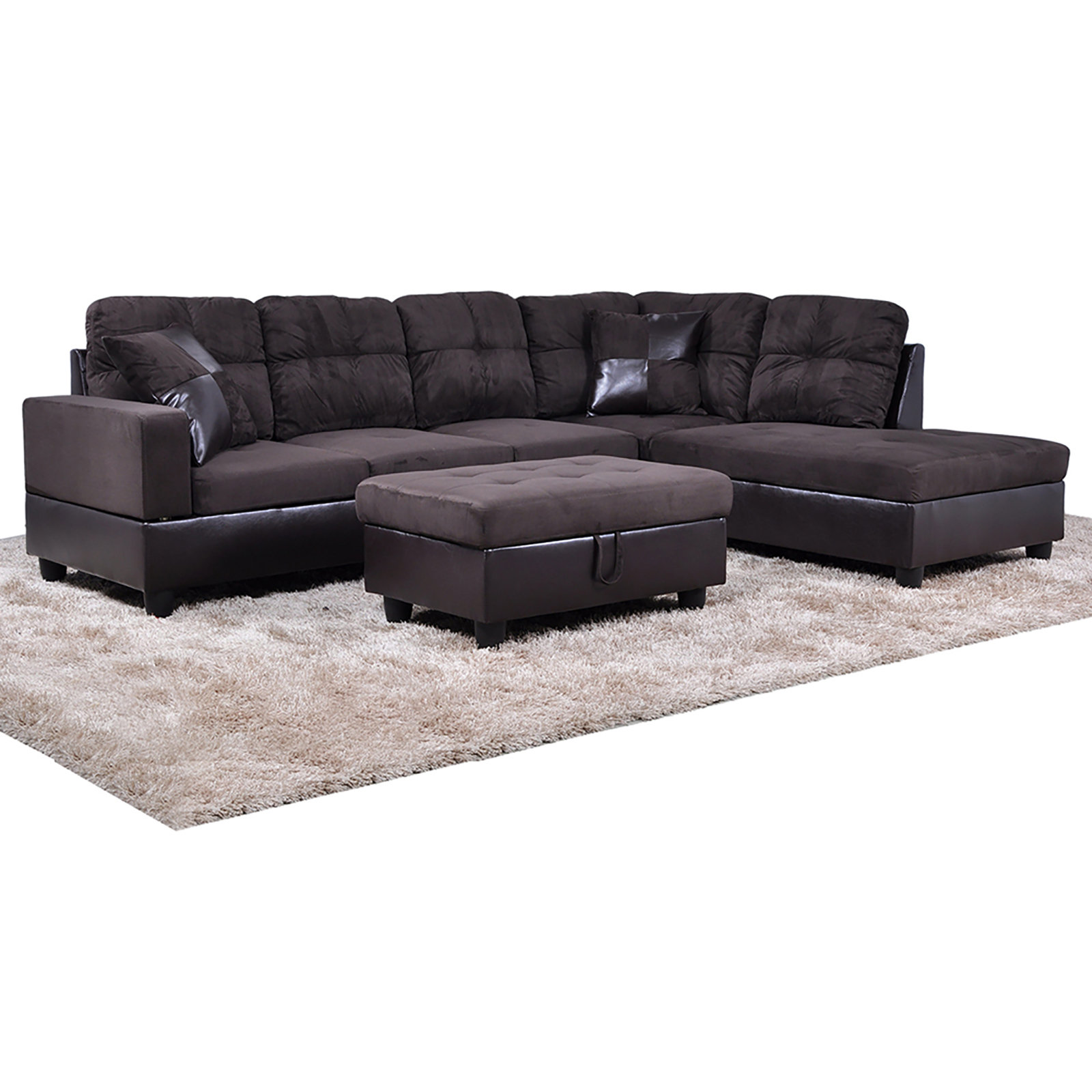 Latitude Run® 3-piece Sofa Set With Chaise And Storage Ottoman | Wayfair