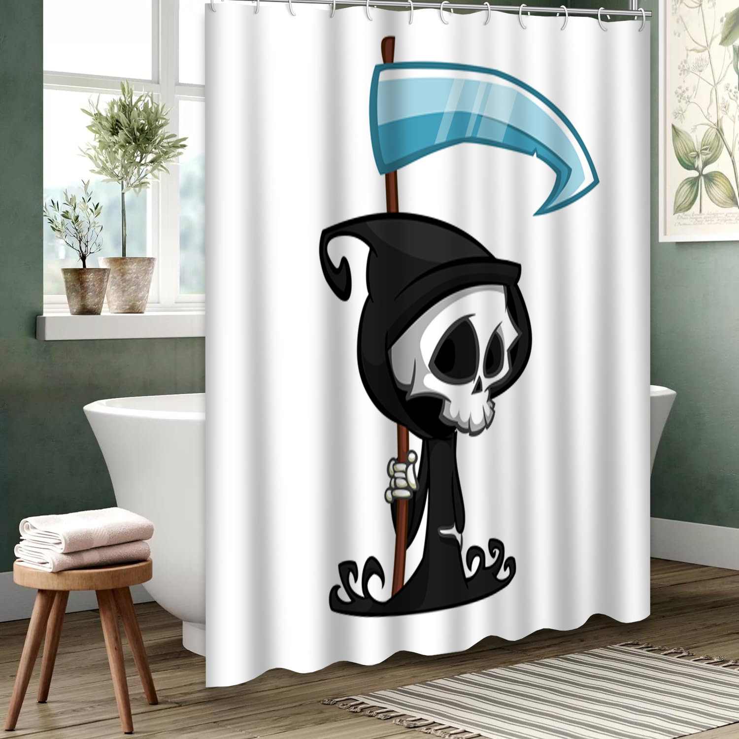East Urban Home Waterproof White Shower Curtain, Cute Cartoon Halloween ...