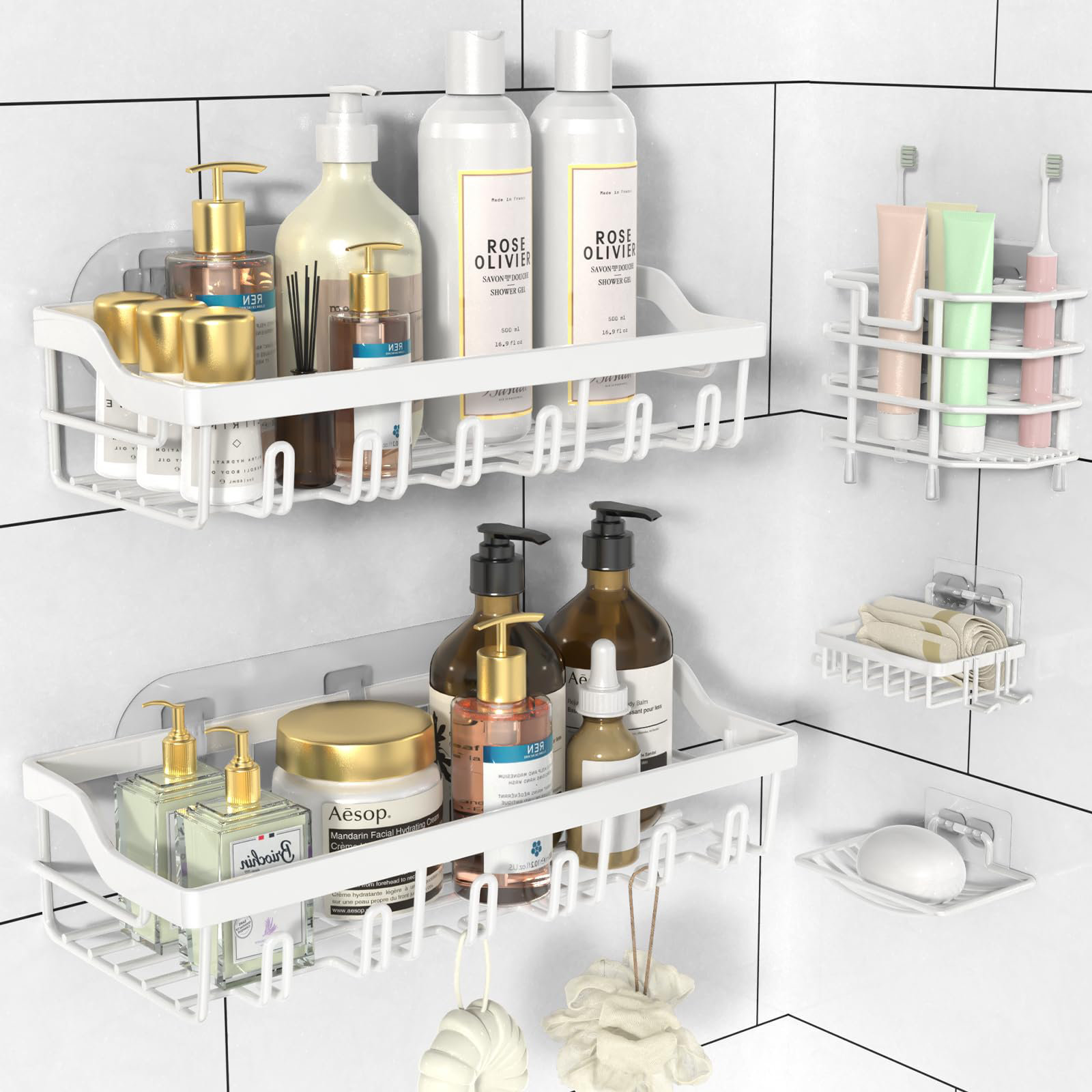 Rebrilliant No Drilling Required, Large Capacity 5 Pack Rust-Proof ...