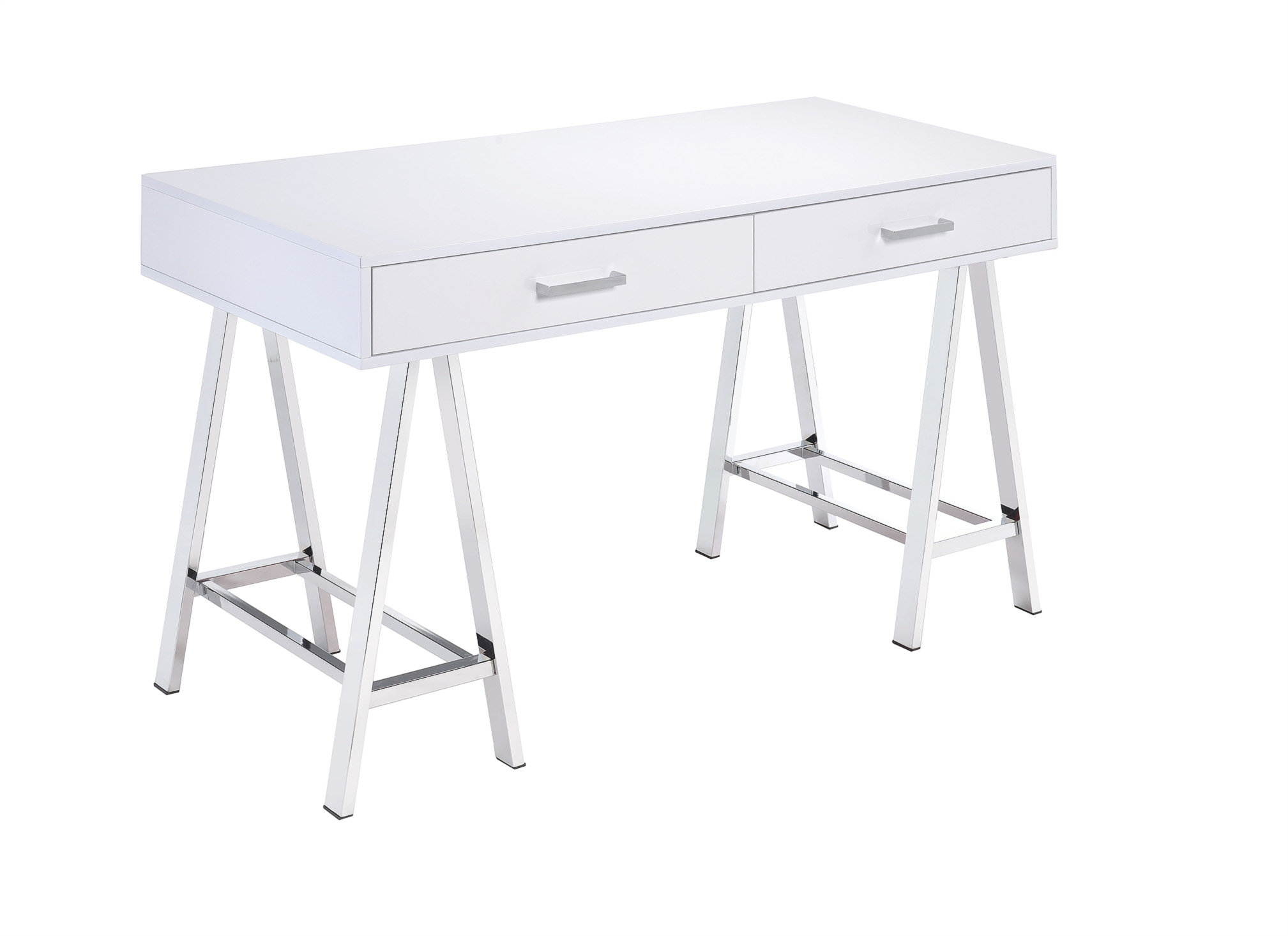 17 Stories Black High Gloss And Chrome 2-Drawer Writing Desk | Wayfair