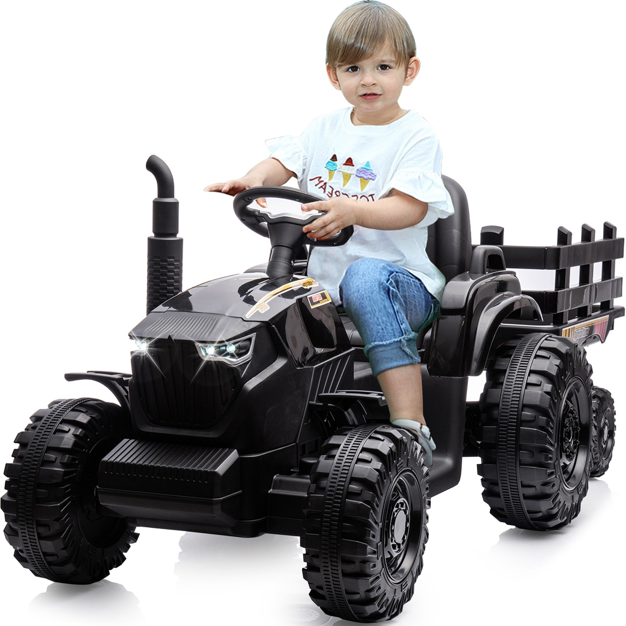 Outfunny 24V Kids Ride on Tractor, Electric Ride on Toys with Trailer ...