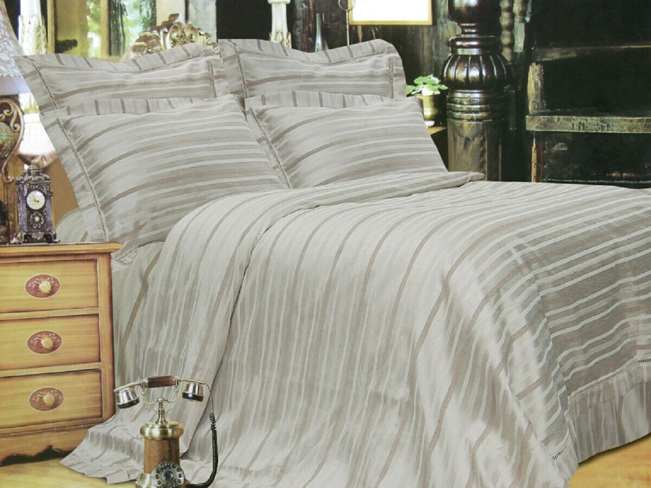 Violet Linen Platinum Stripe Pattern Reversible Duvet Cover Set | Wayfair