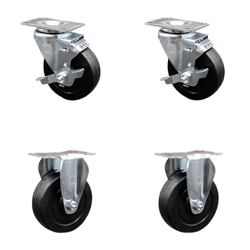 Service Caster 4 Piece Rubber Top Plate Caster Set with 2 Brakes and 2 ...