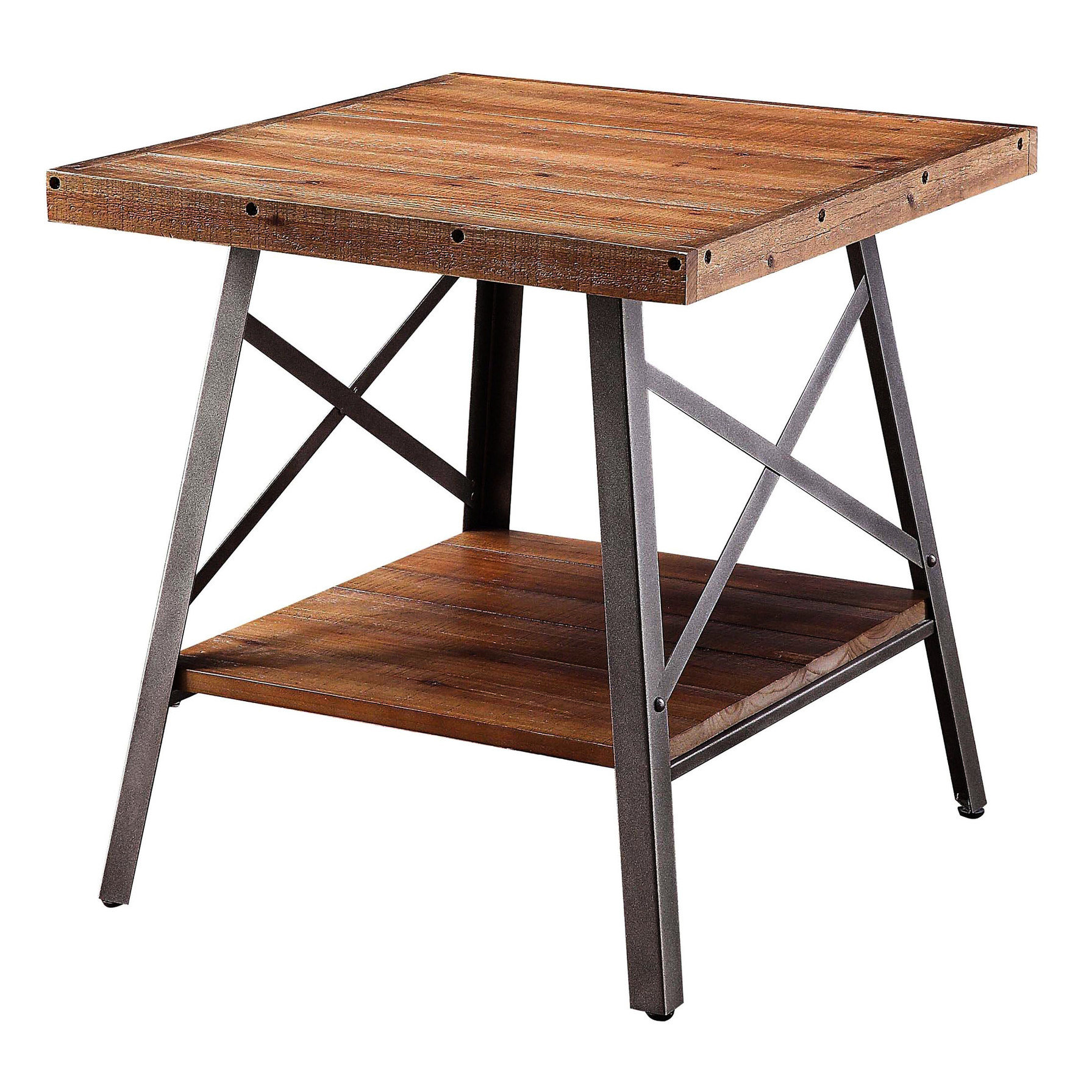 Gracie Oaks Rustic Vintage Weathered Oak And Sandy Black End Tables (2 ...