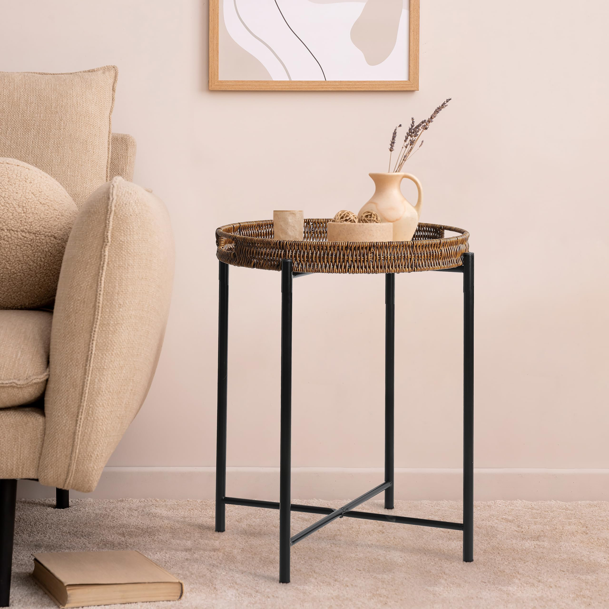 Bay Isle Home™ Brown Small Round End Table, 16.5In Rattan End Tables ...