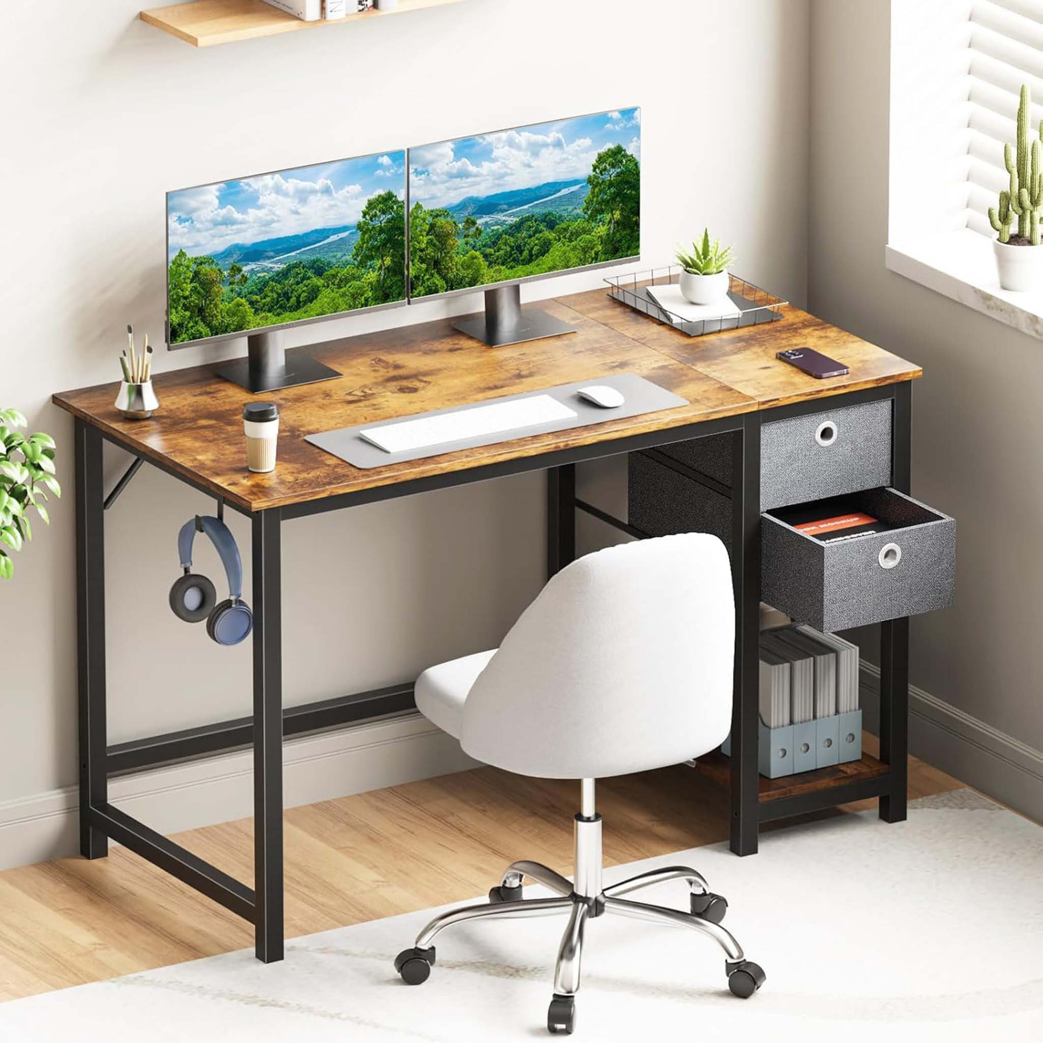 Ebern Designs Computer Desk with Drawers 40 Inch Office Writing Work ...