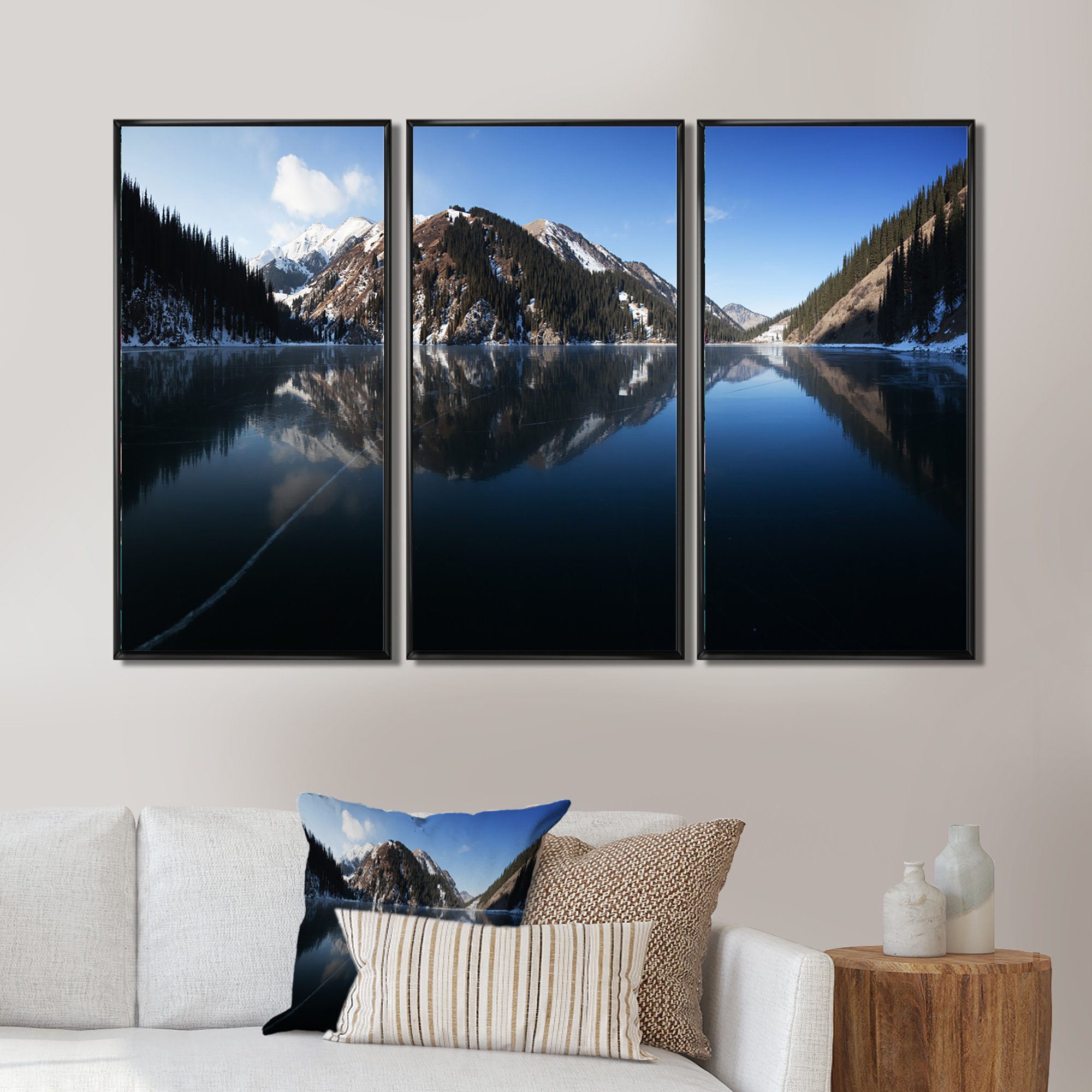 Millwood Pines Frozen Mountain Lake Pano - Landscape Framed Canvas Wall ...