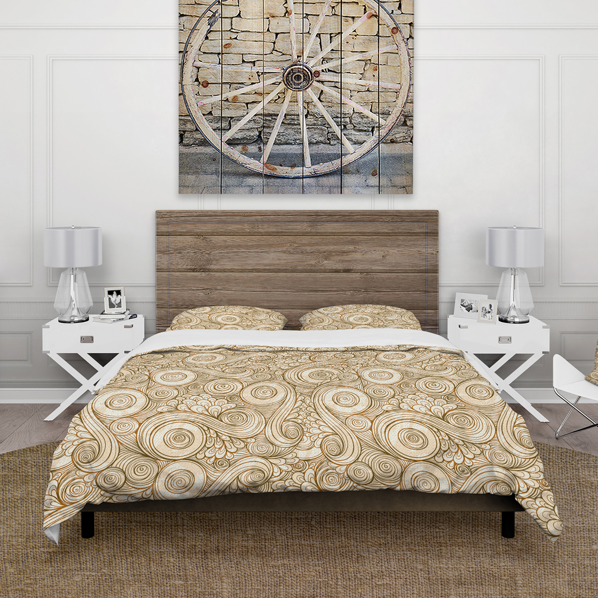 Design Art Retro Asian Sepia Waves - Bohemian Duvet Cover Set ...