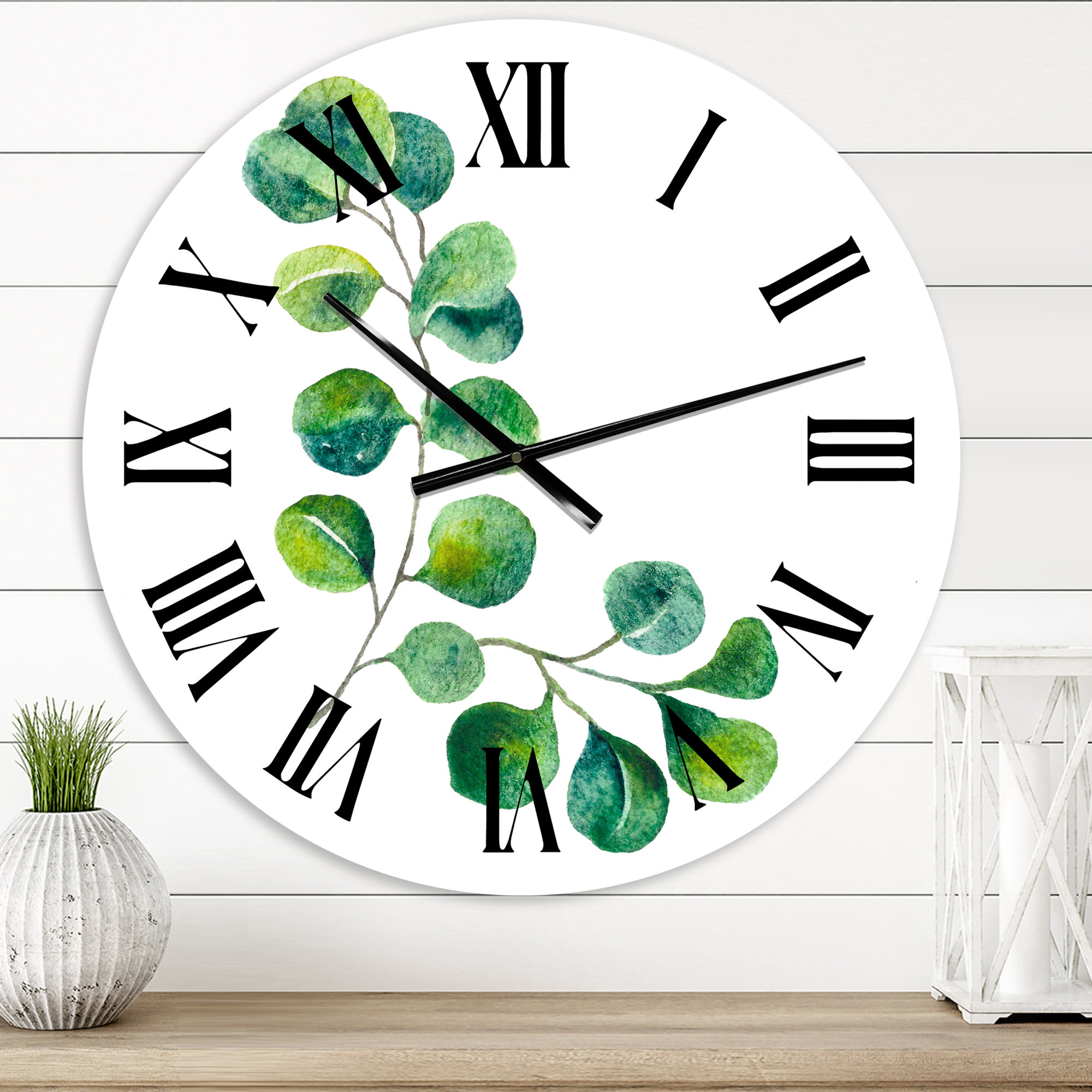 East Urban Home Green Eucalyptus Branches II - Traditional wall clock ...