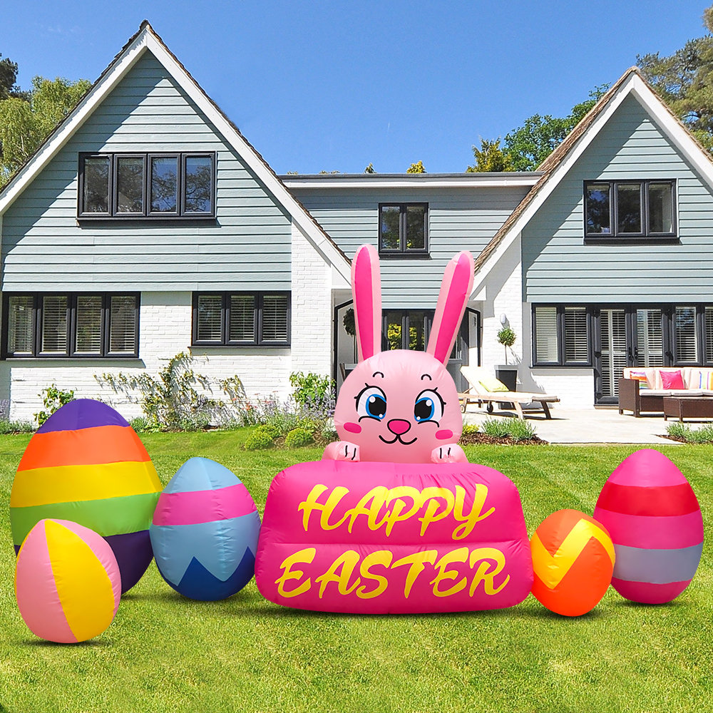 The Holiday Aisle® 8ft Easter Inflatable Decorations Bunny With Eggs ...