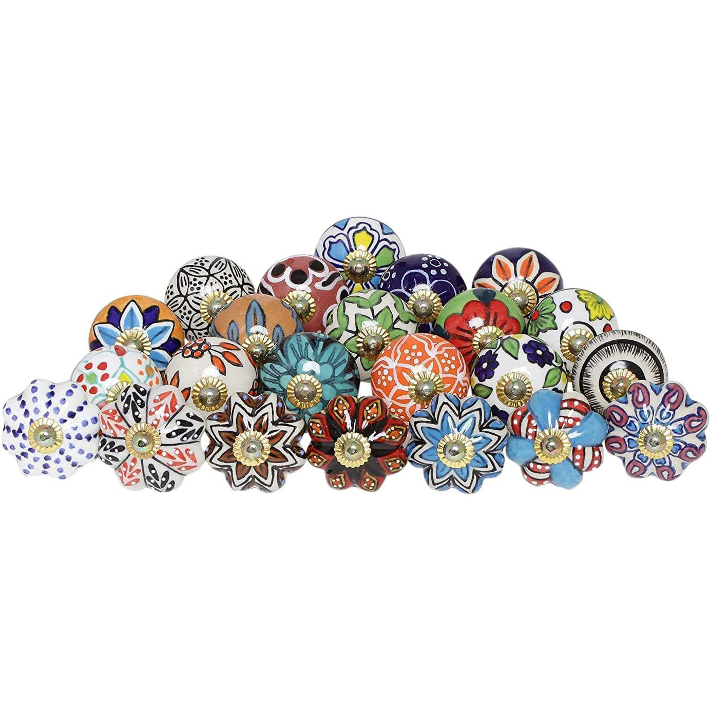 HOMEMAKERS PLAZA Kitchen Cabinet Knobs - Pack Of 30 - Indian Countryside Colorful Assorted ...