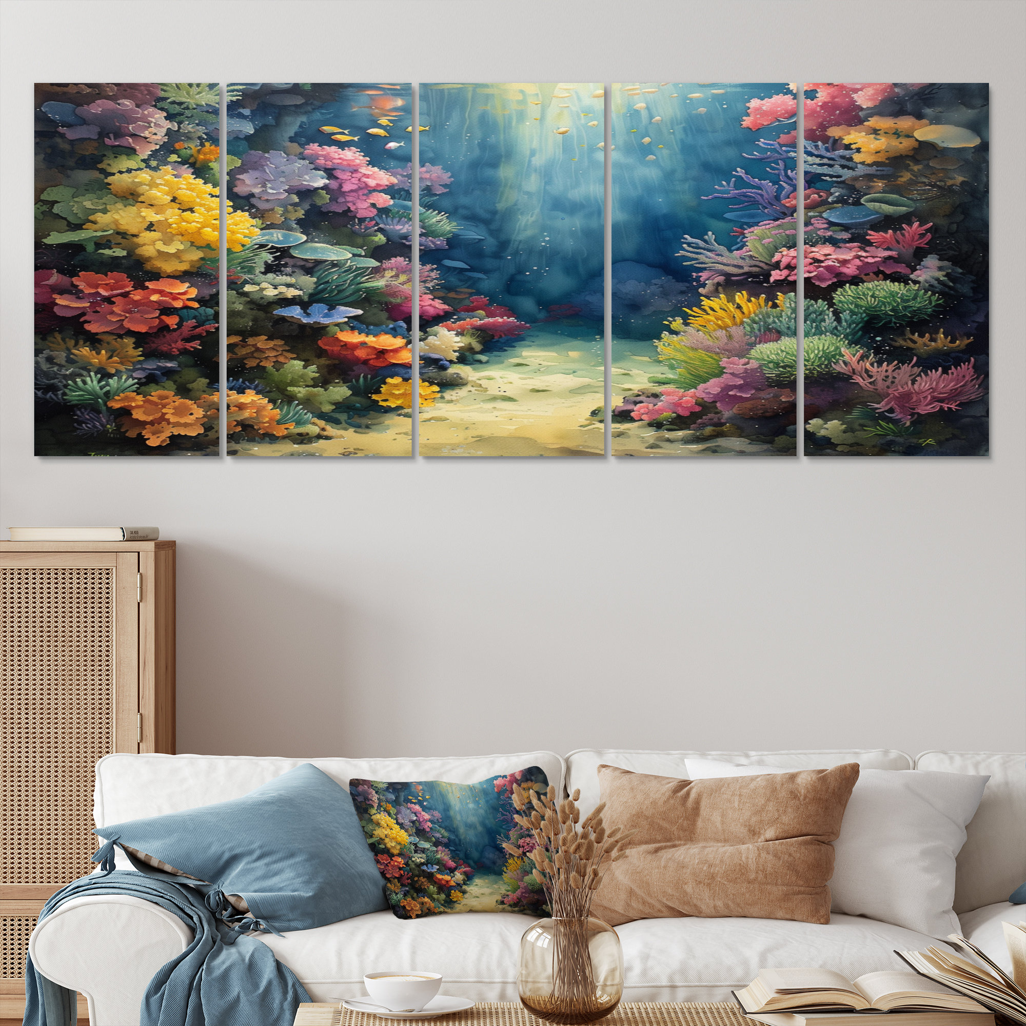 Highland Dunes Blue Coral Sea Floor Symphony II - Coral Wall Art Living ...
