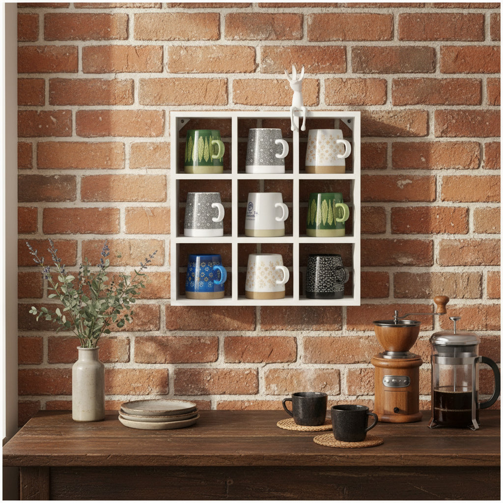 Latitude Run® 9-Grid Vintage Coffee Mug Display Rack & Wall Mounted ...