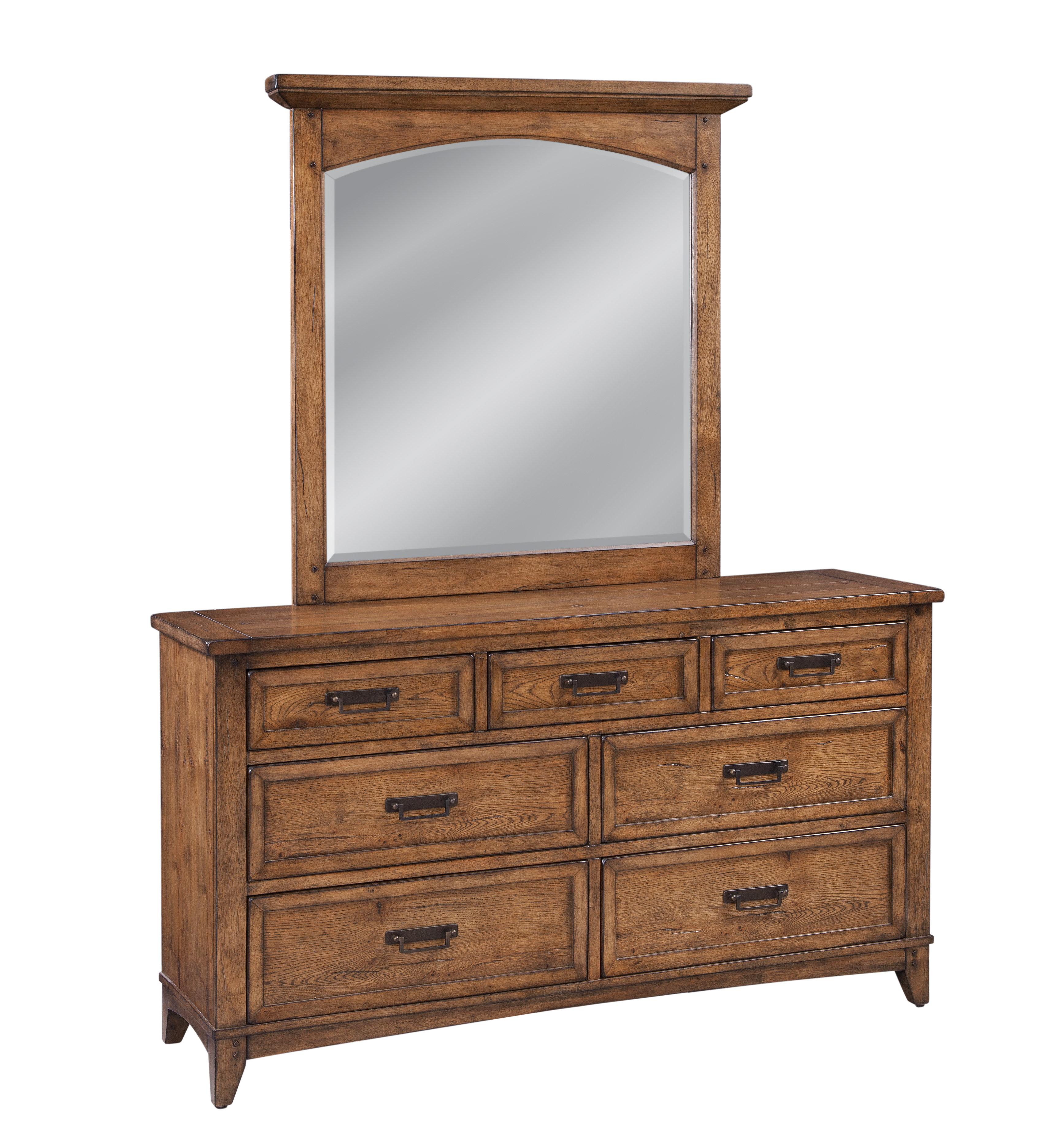 American Woodcrafters Oakdale 7-Drawer Dresser with Mirror- Honey Oak ...