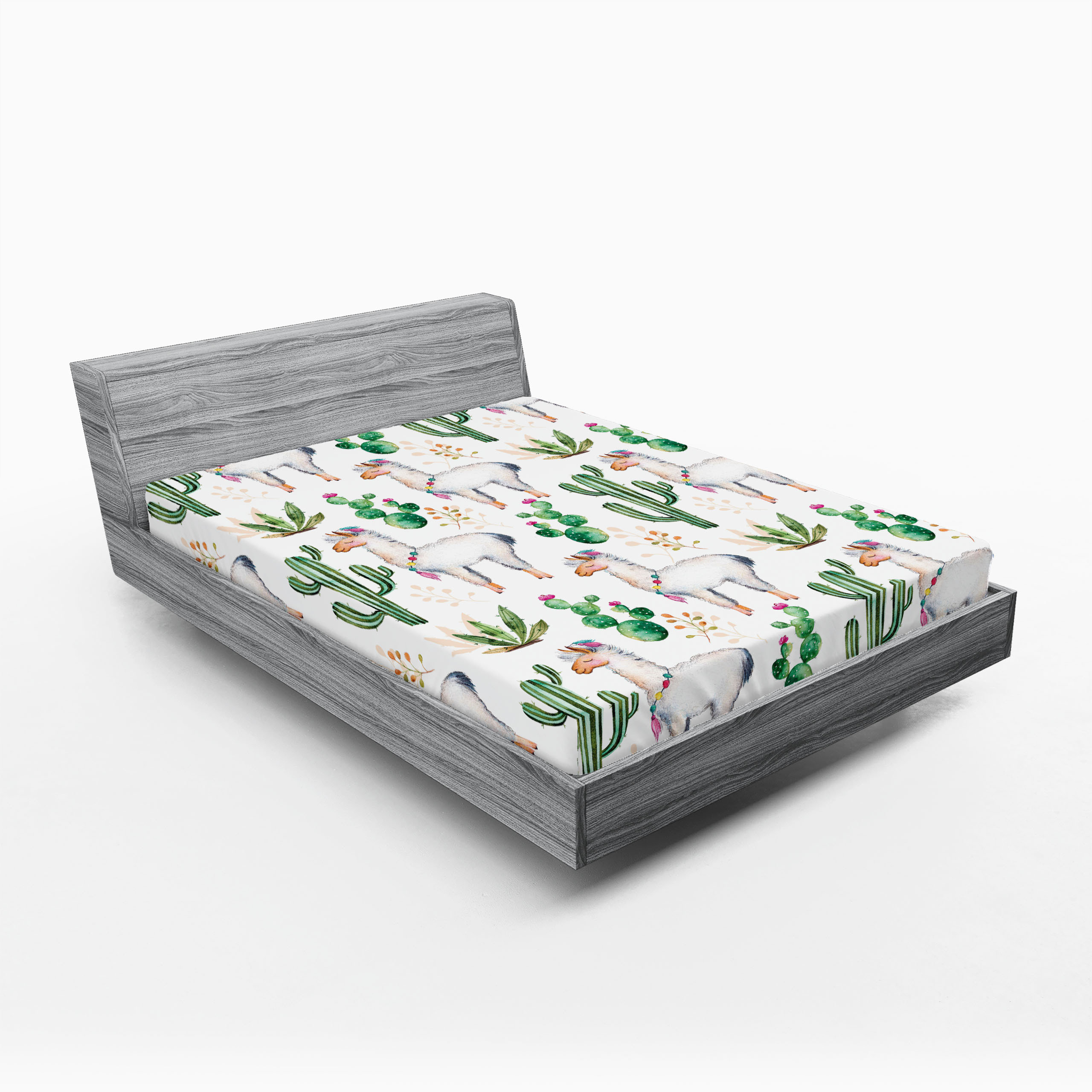 Ambesonne Desert Fitted Sheet 2-Pack Llama Animal Pattern Cacti ...
