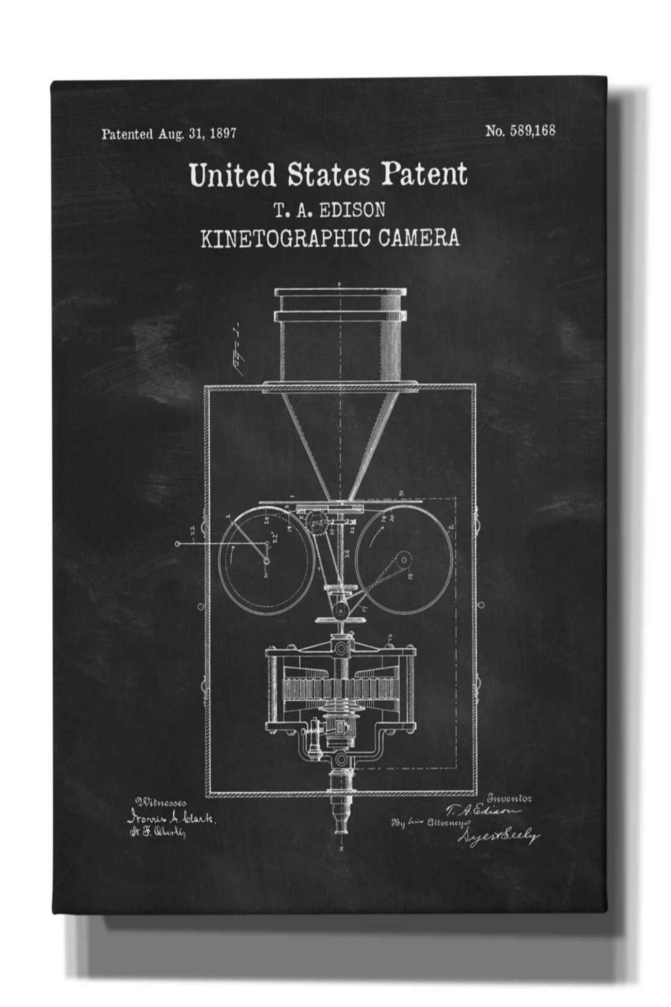 17 Stories Kinetographic Camera Blueprint Patent Chalkboard - Wrapped ...