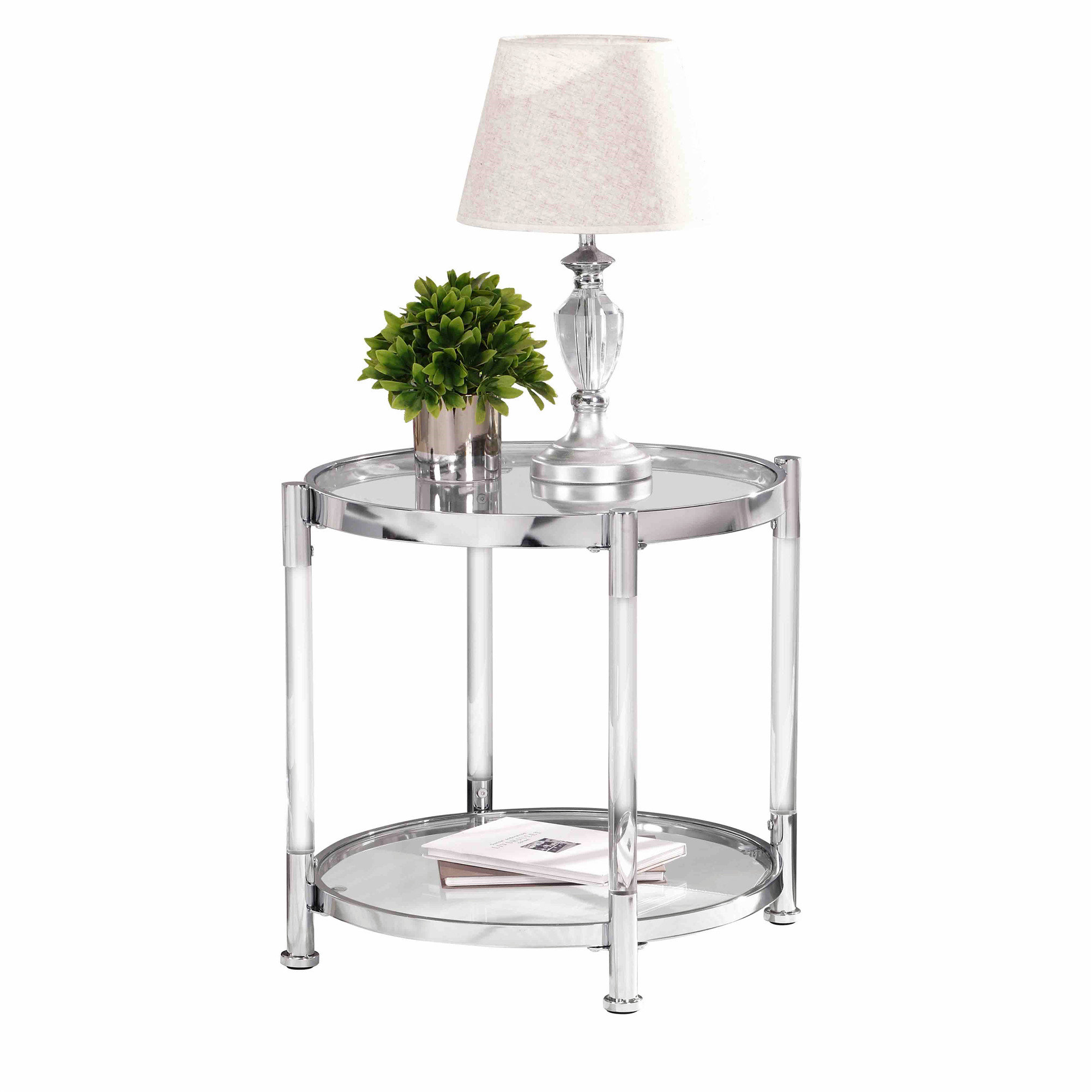 Ivy Bronx Lasharra 2-Tier Contemporary Glass End Table,Chrome Frame ...