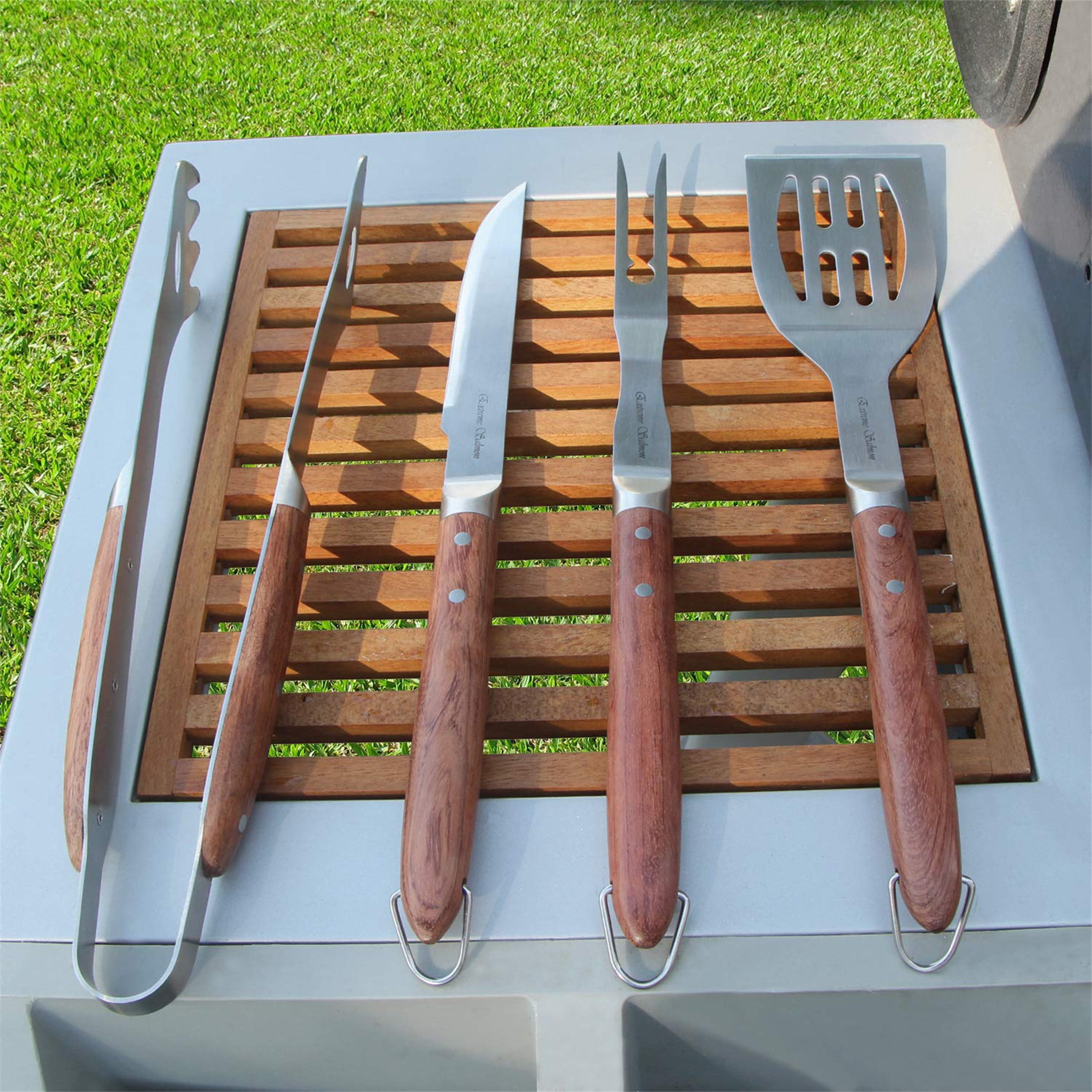 YardStash 5 Piece Luxury Extra Thick Stainless Steel Grilling Tool Set ...