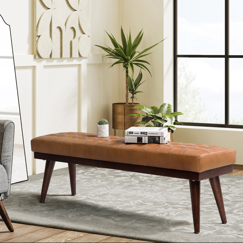 Wade Logan® Bittoo Genuine Leather Bench & Reviews | Wayfair