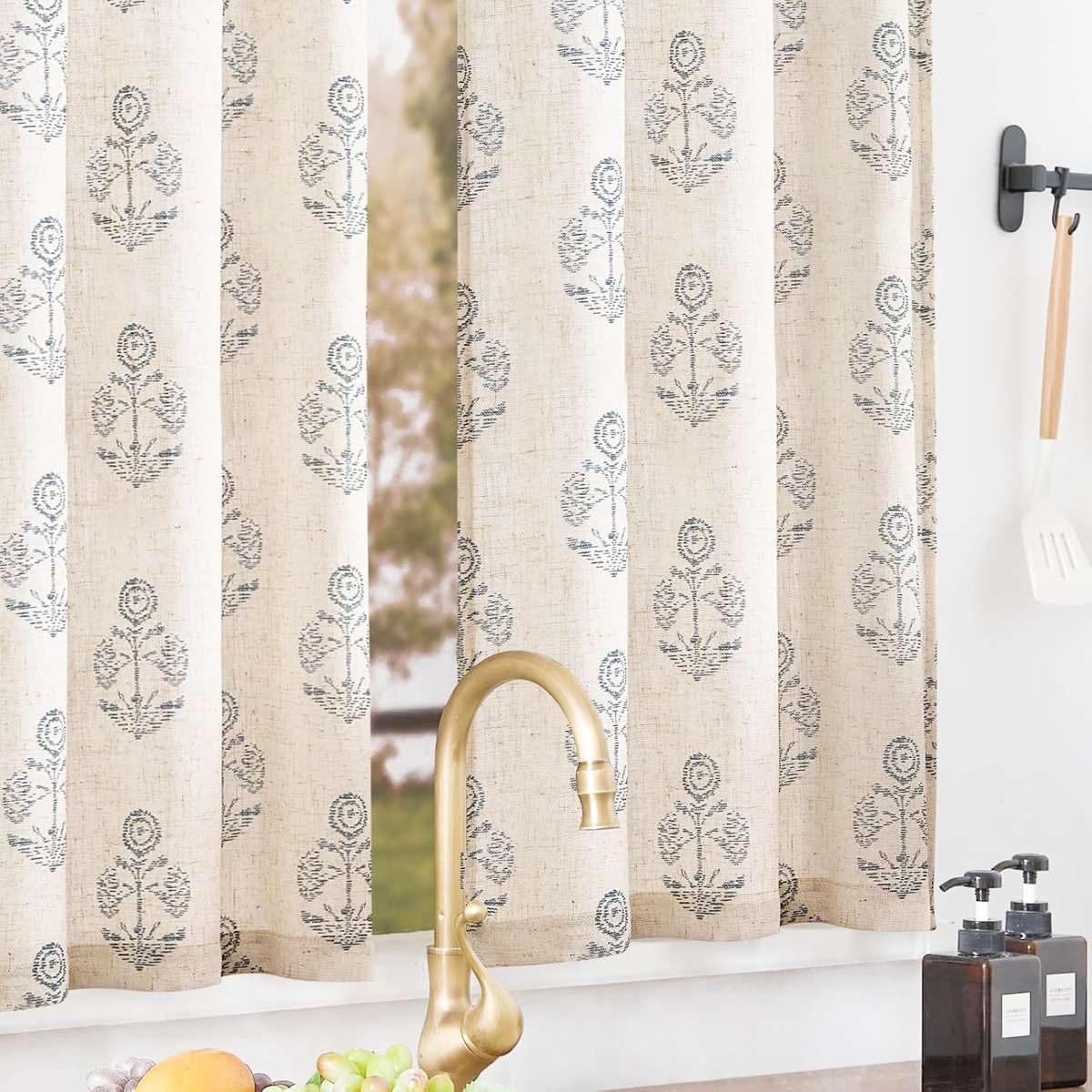 Lark Manor™ Linen Floral Kitchen Curtains Rod Pocket Tier Curtains ...