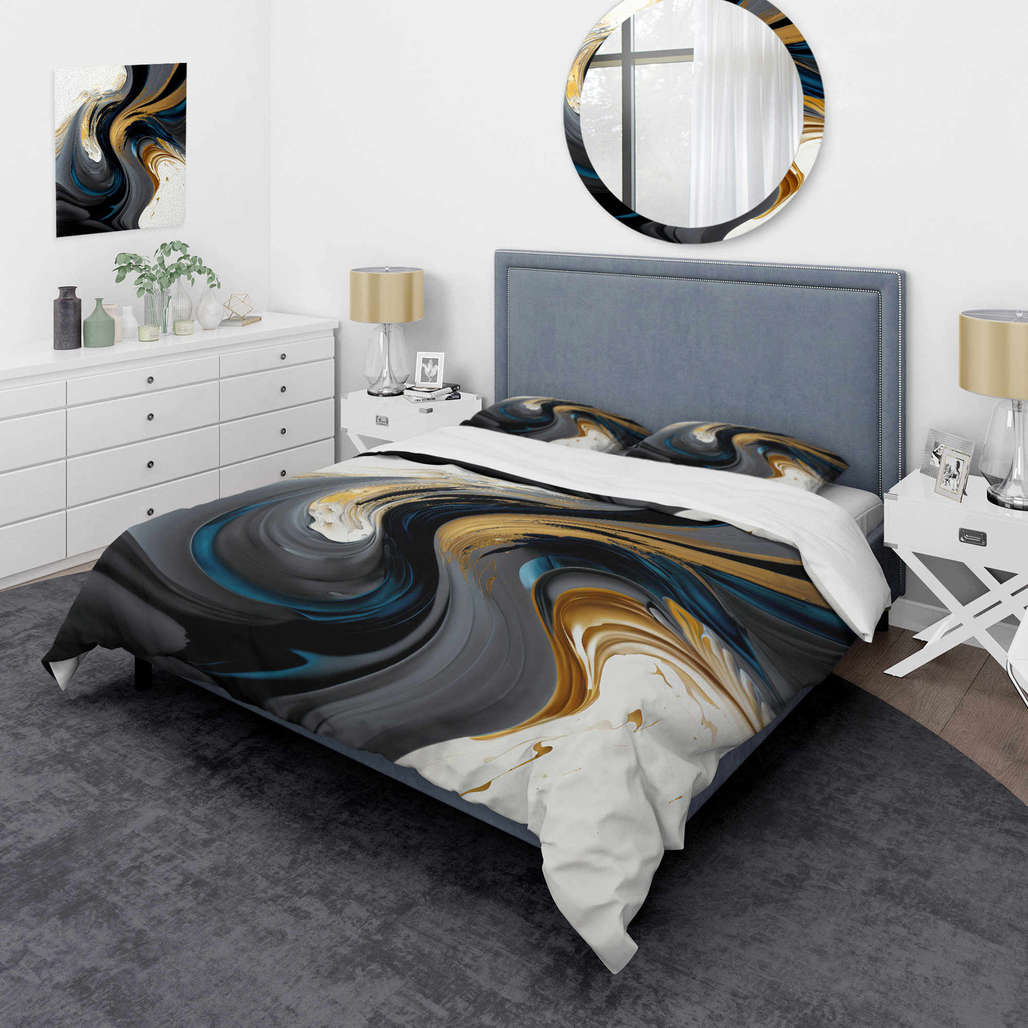 Design Art Black, White And Gold Liquid Art IV Microfiber / Polyester ...