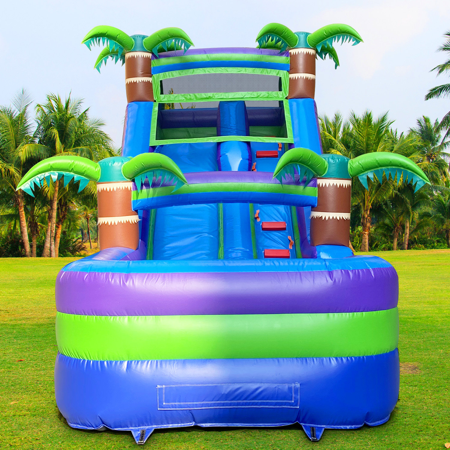 GOOSH 13' X 21' Purple Tropical Palm Tree Inflatable Water Slide ...