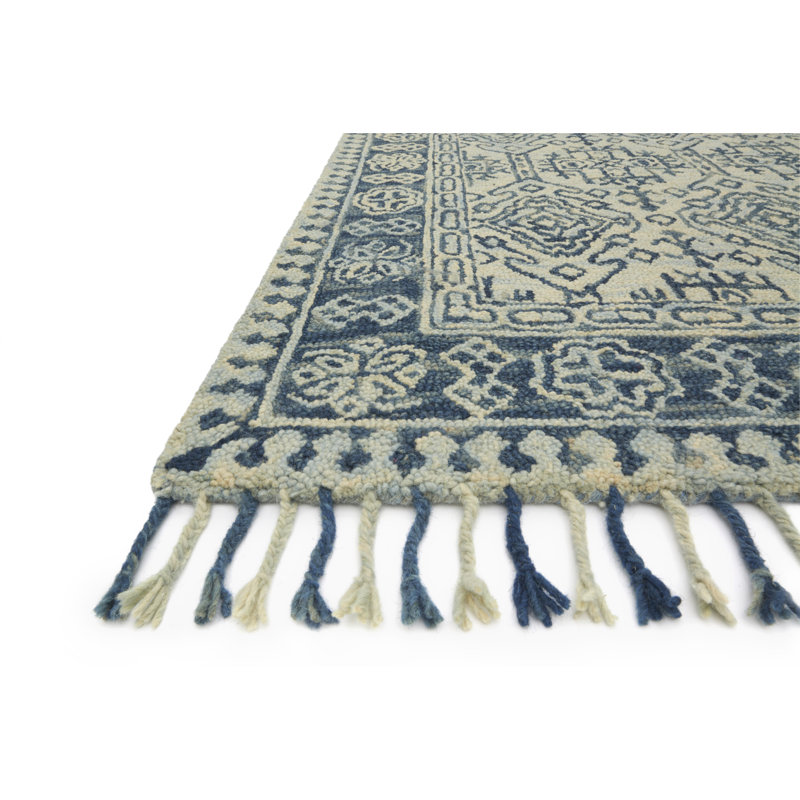 Dakota Fields Randall Oriental Hand Hooked Wool Mist/Blue Area Rug ...