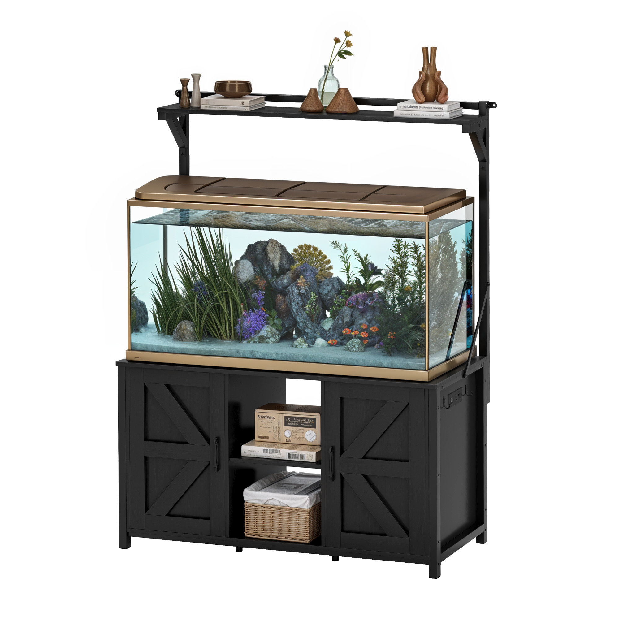 Brayden Studio® 120 Gal Fish Tank Stand w/ Shelf and Cabinet, 1100 Lbs ...