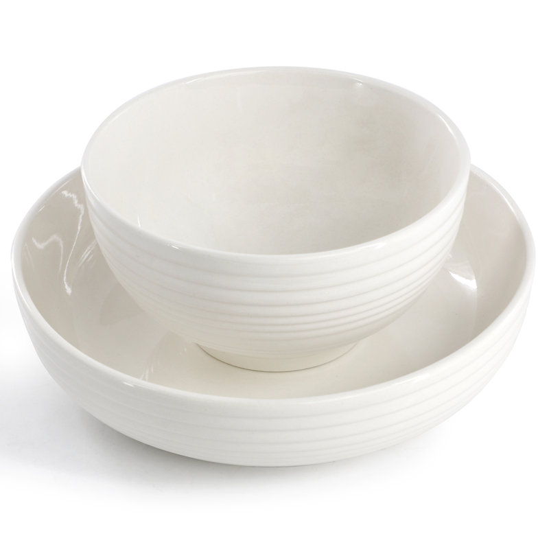 Ebern Designs Nikki 18 Piece Ribbed White Porcelain Dinnerware and ...