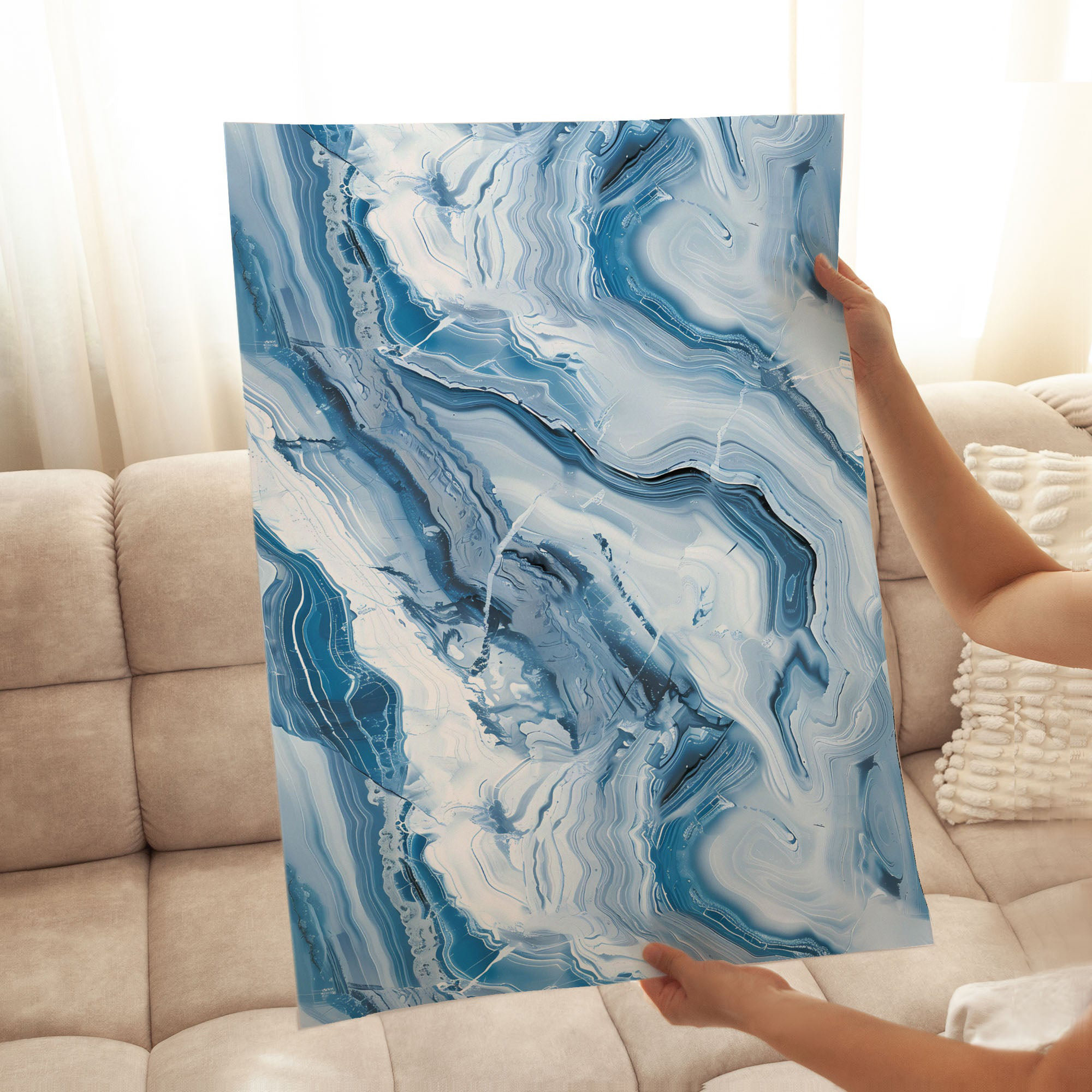 Winston Porter Abstract Blue Crystal Marble III Modern Unframed Art ...