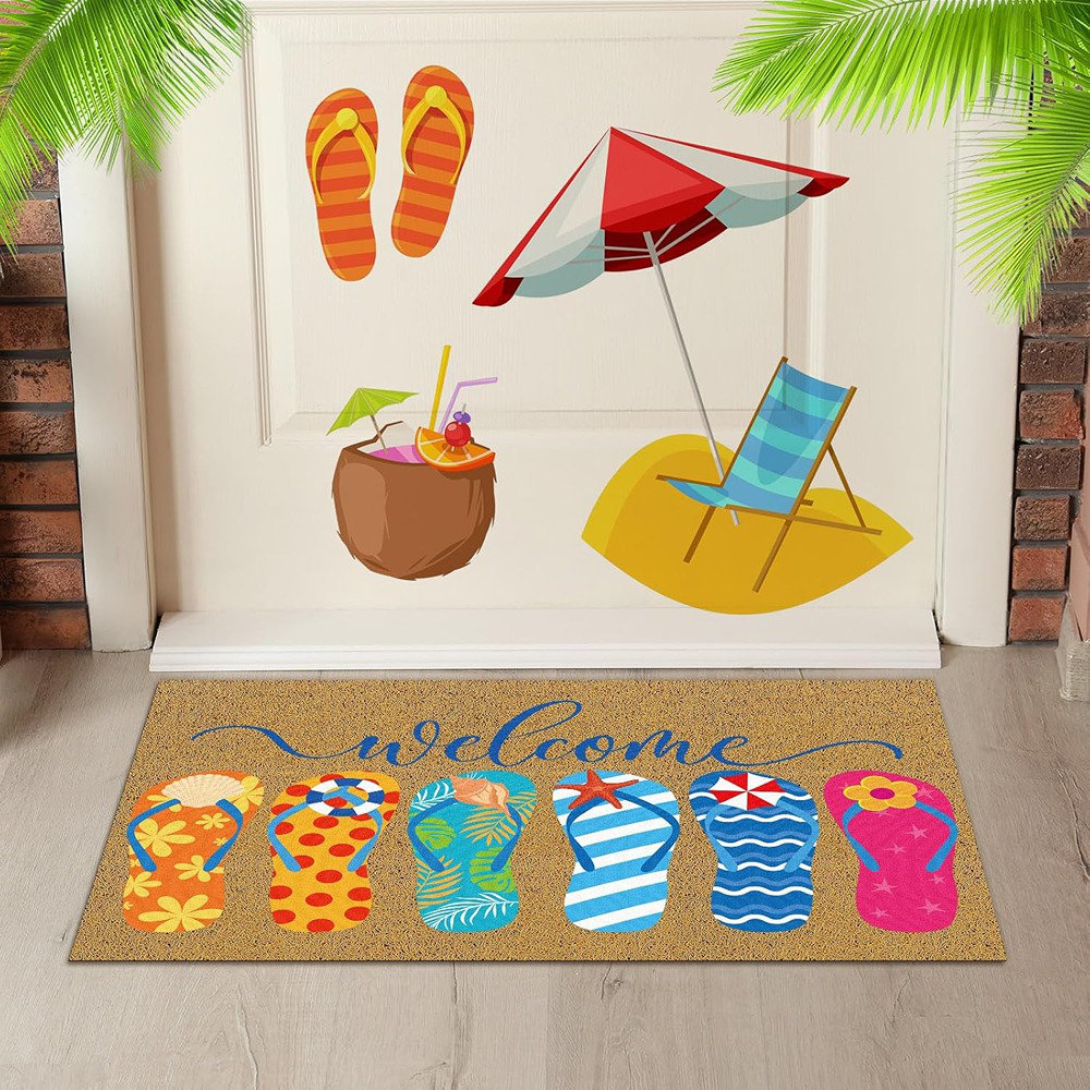 Highland Dunes Summer Flip Flops Coir Doormat Flip Flop Welcome Doormat ...