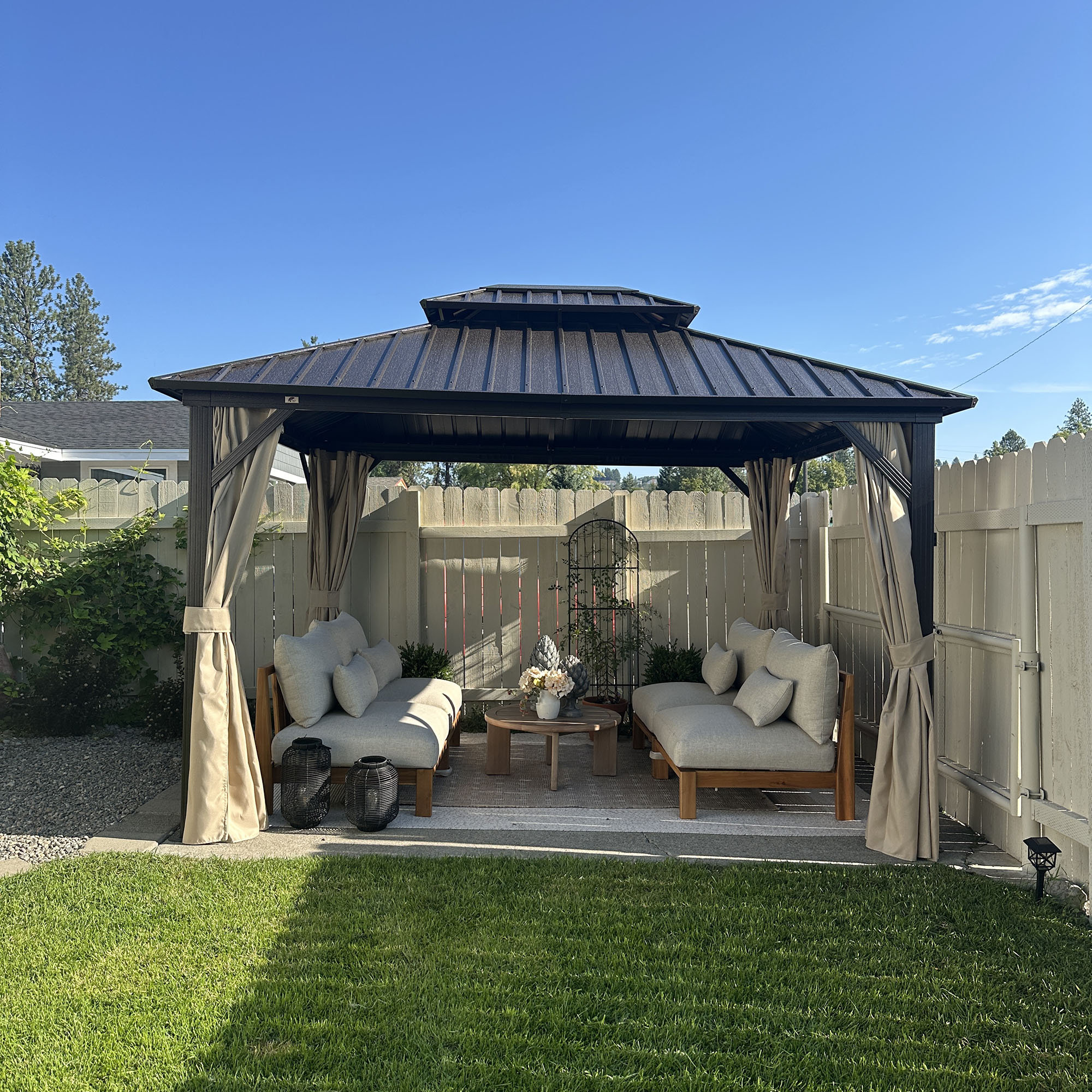 Purple Leaf Aluminum Hardtop Gazebo Double Roof For Patio Desk Backyard ...
