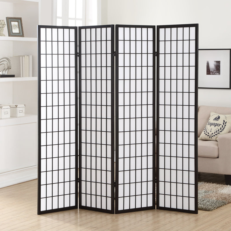 Latitude Run® 4-Panel Japanese-Inspired Room Divider - Wood Frame ...