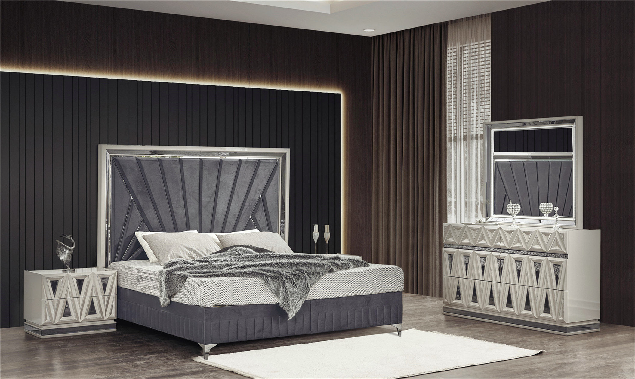 Hokku Designs Luxurious Upholstered Bedroom Set with Advanced Storage ...