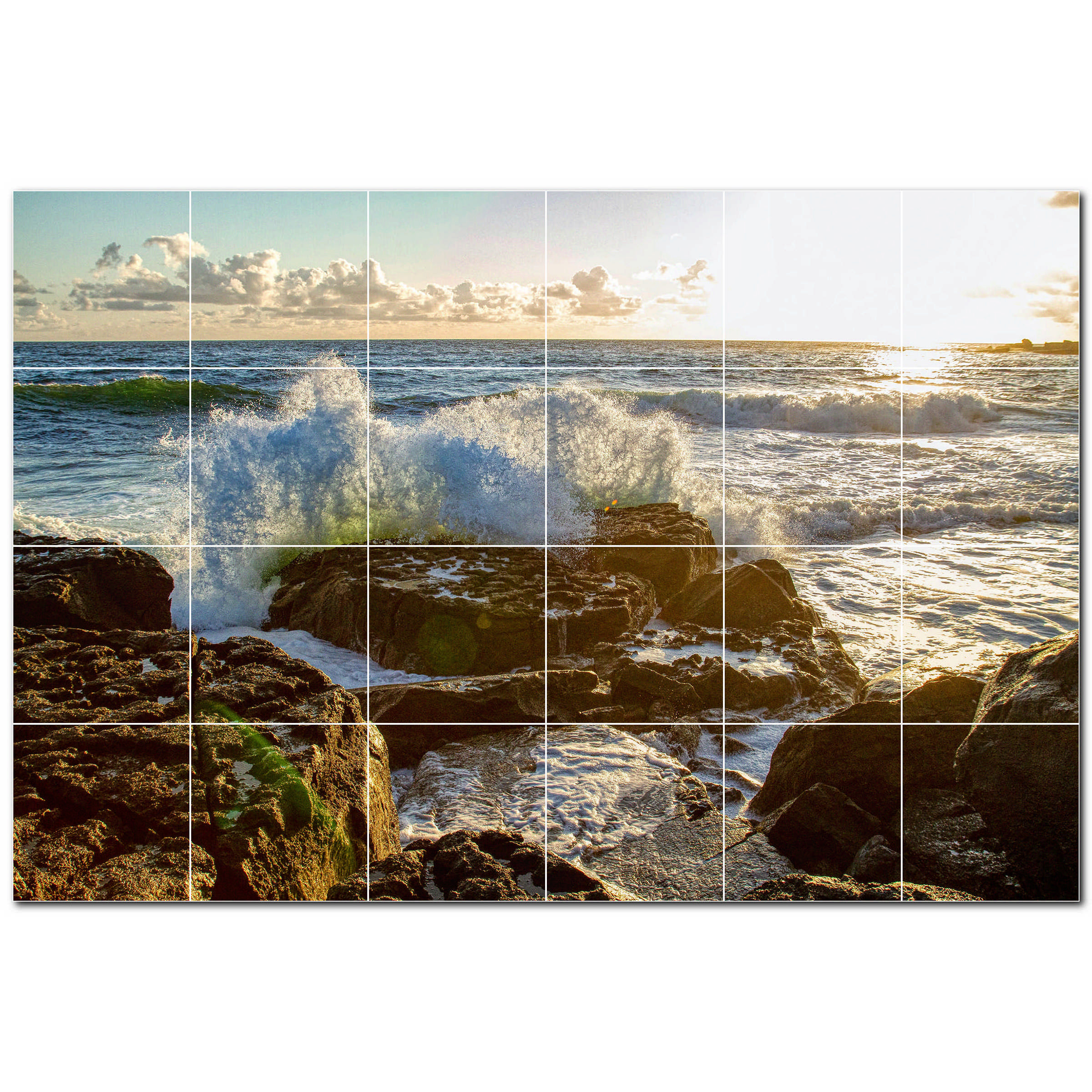 Picture-Tiles.com 72" x 48" Ceramic Waves Photo Decorative Mural Tile ...