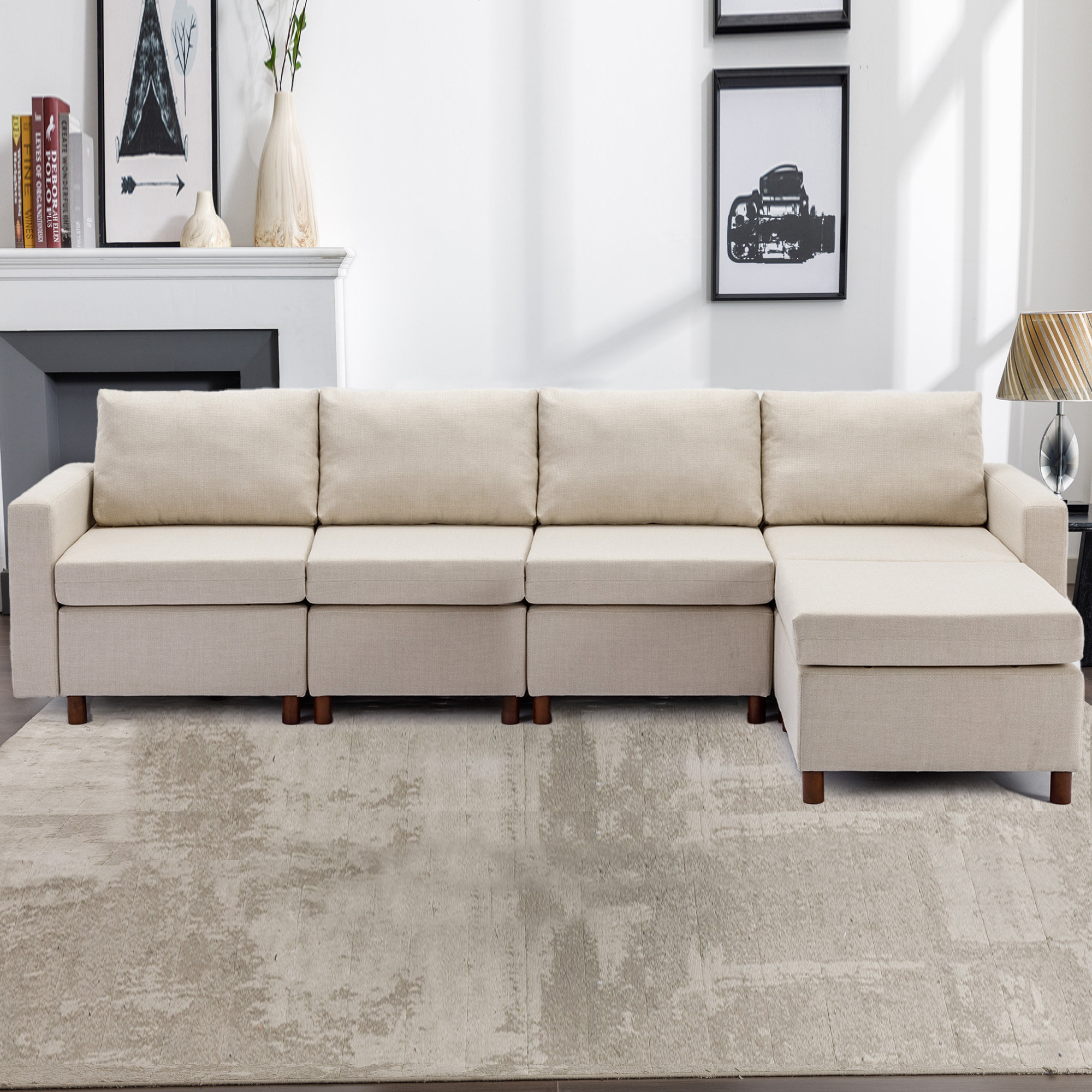 Hokku Designs -seat cream modular sectional sofa set with ottoman ...