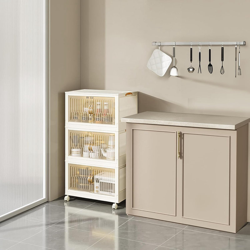 Rebrilliant Lynnsie 3 Drawer Stackable Drawer with Locking Wheels | Wayfair